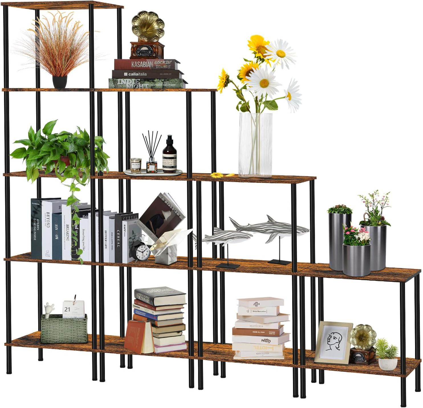 17 Stories Ladder Corner Bookcase, Open Bookcase, 5 Tier Book Display ...