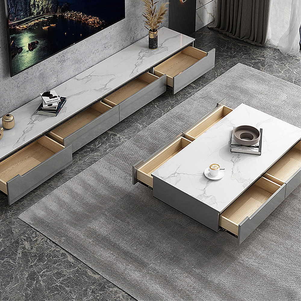 Bkoksety Modern simple rock slate coffee table TV stand set | Wayfair