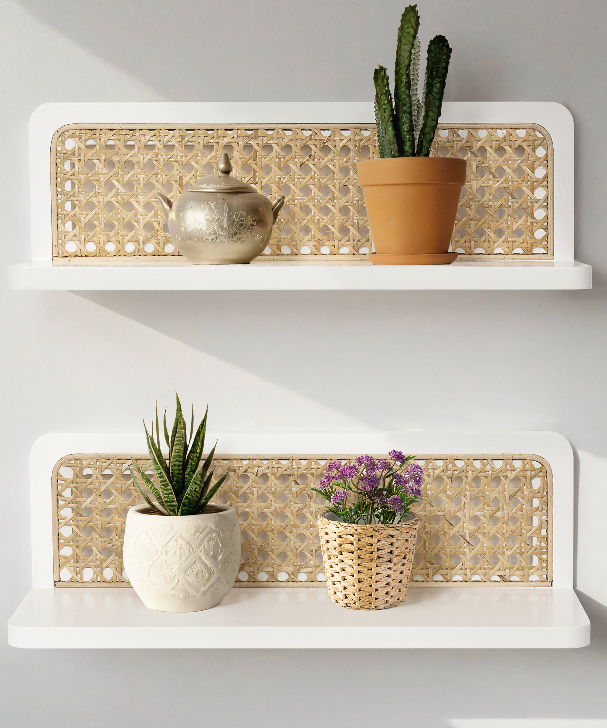 Bay Isle Home™ Cane Webbing Wall Shelves 2 Piece Boho Rattan Decorative ...