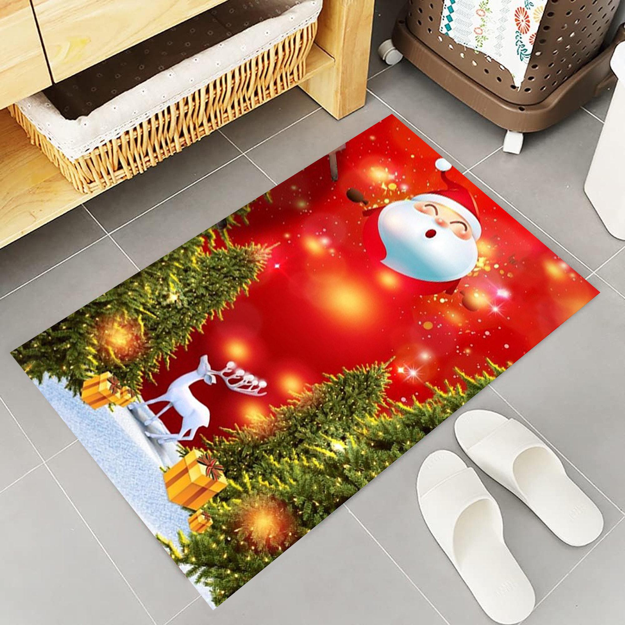 The Holiday Aisle® Christmas Non-Slip Kitchen Rugs with Santa Claus ...