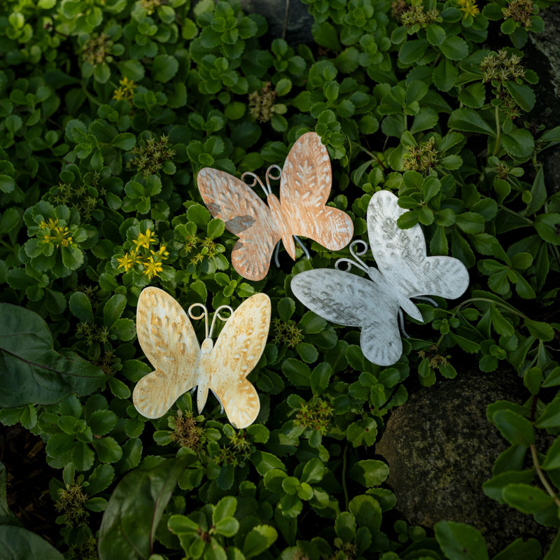 Foreside Home & Garden Set of 3 Distressed Butterfly Figures Metal ...