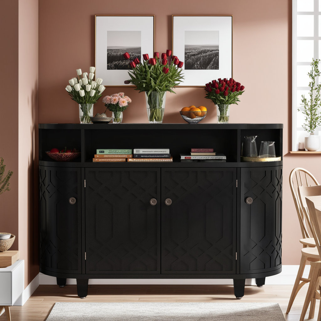 Winston Porter Curved Edge Sideboard Buffet Cabinet with 3 Adjustable ...
