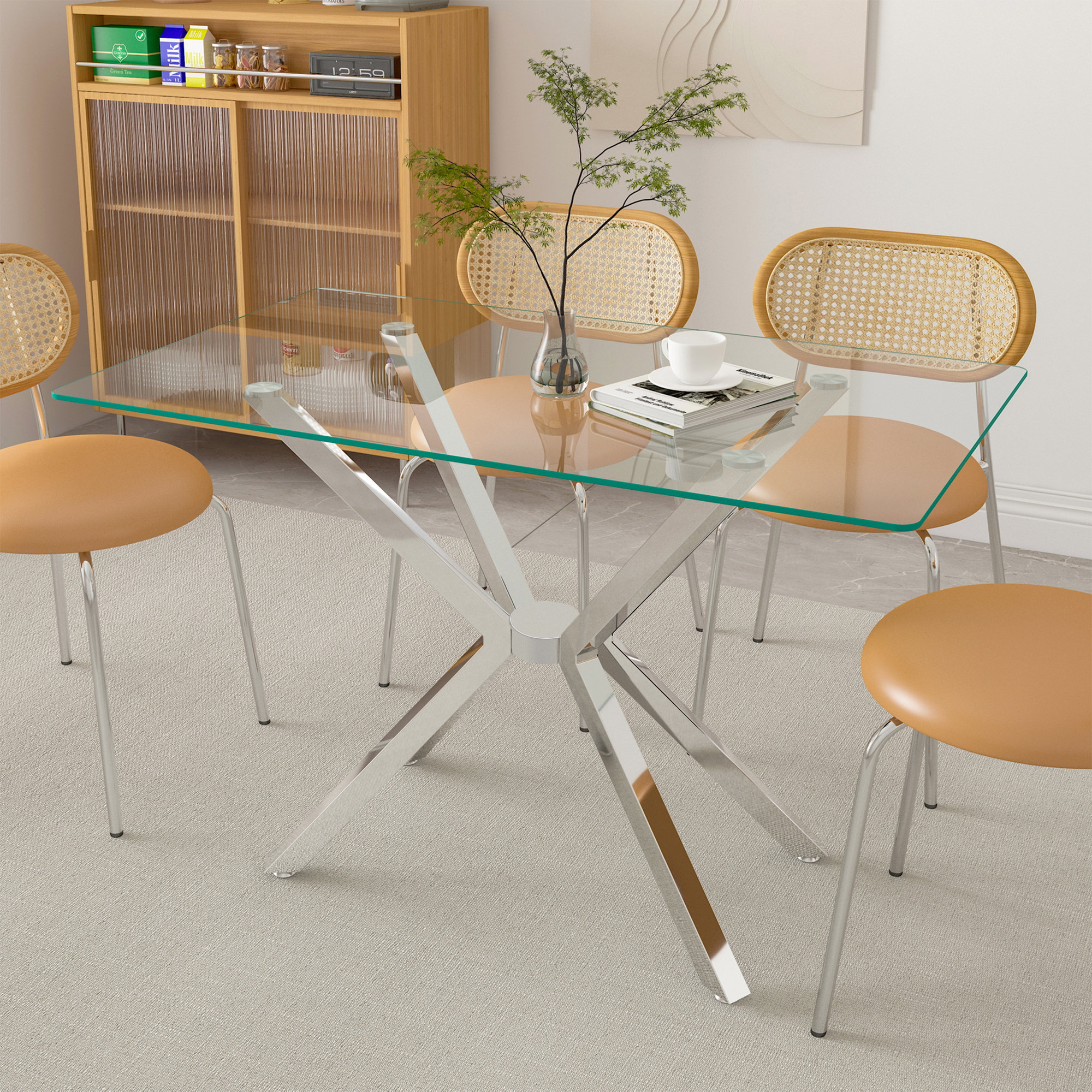 Mercer41 47.2" Wide Modern Fully Tempered Glass Table Top Dining Table ...