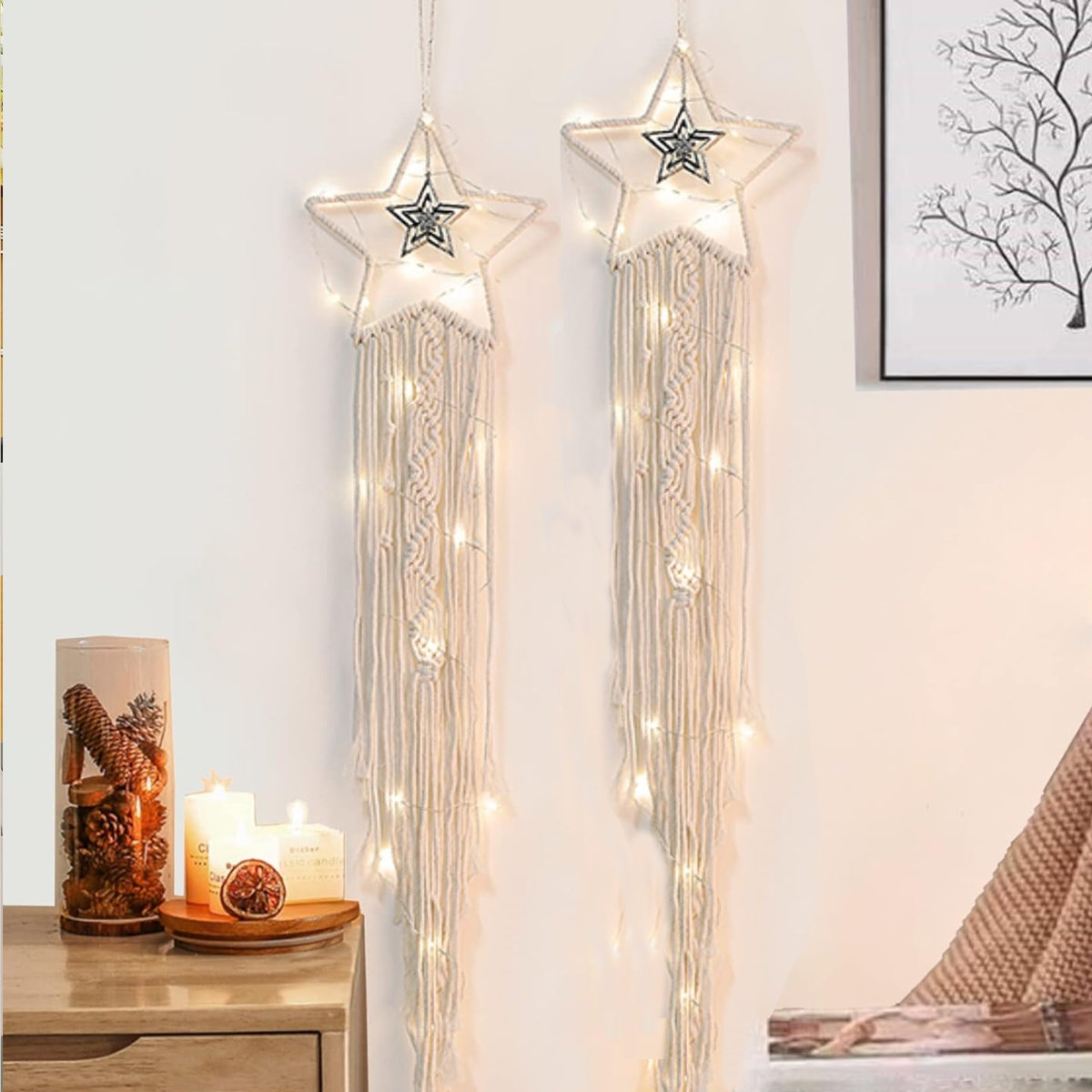 Dakota Fields Bohemian Macrame Dreamcatcher Wall Hanging - Handwoven ...