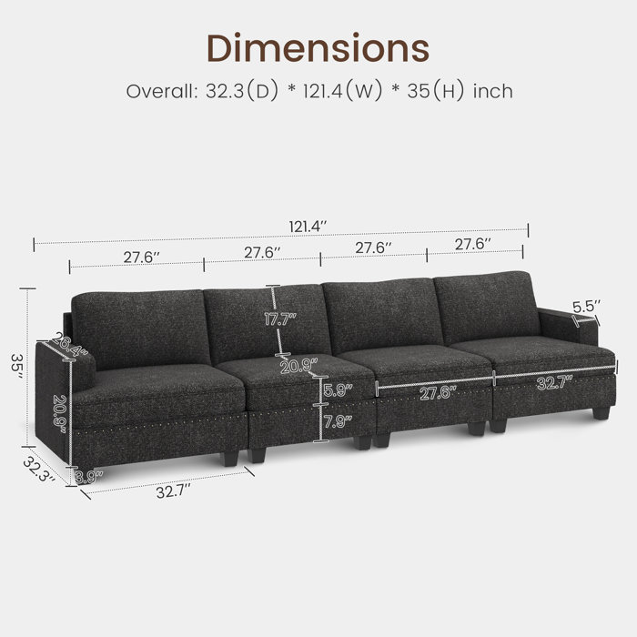 Wade Logan® Anureet 4-Seater Modular Sofa Couch Upholstered Small ...