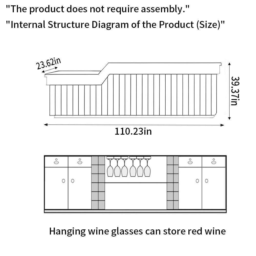 KPXU Bar Counter Wine Bar Cabinet with Open Storage, Lockable Drawers ...