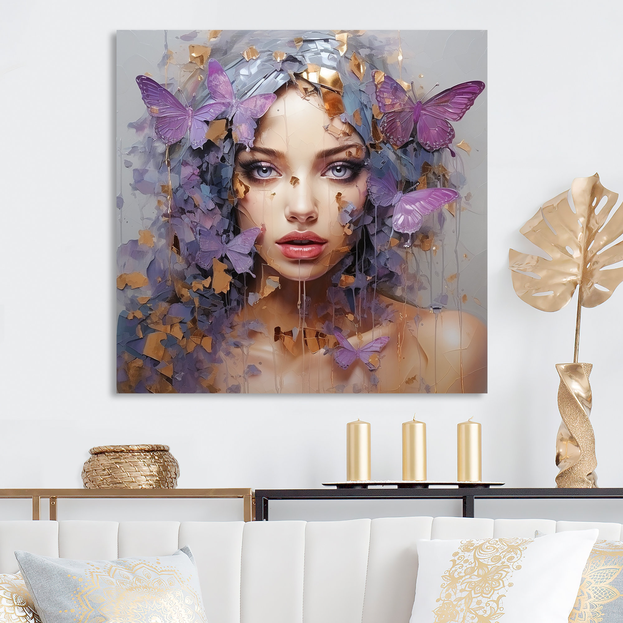 House of Hampton® Purple And Blue Butterfly Woman Angel - Glam Metal ...