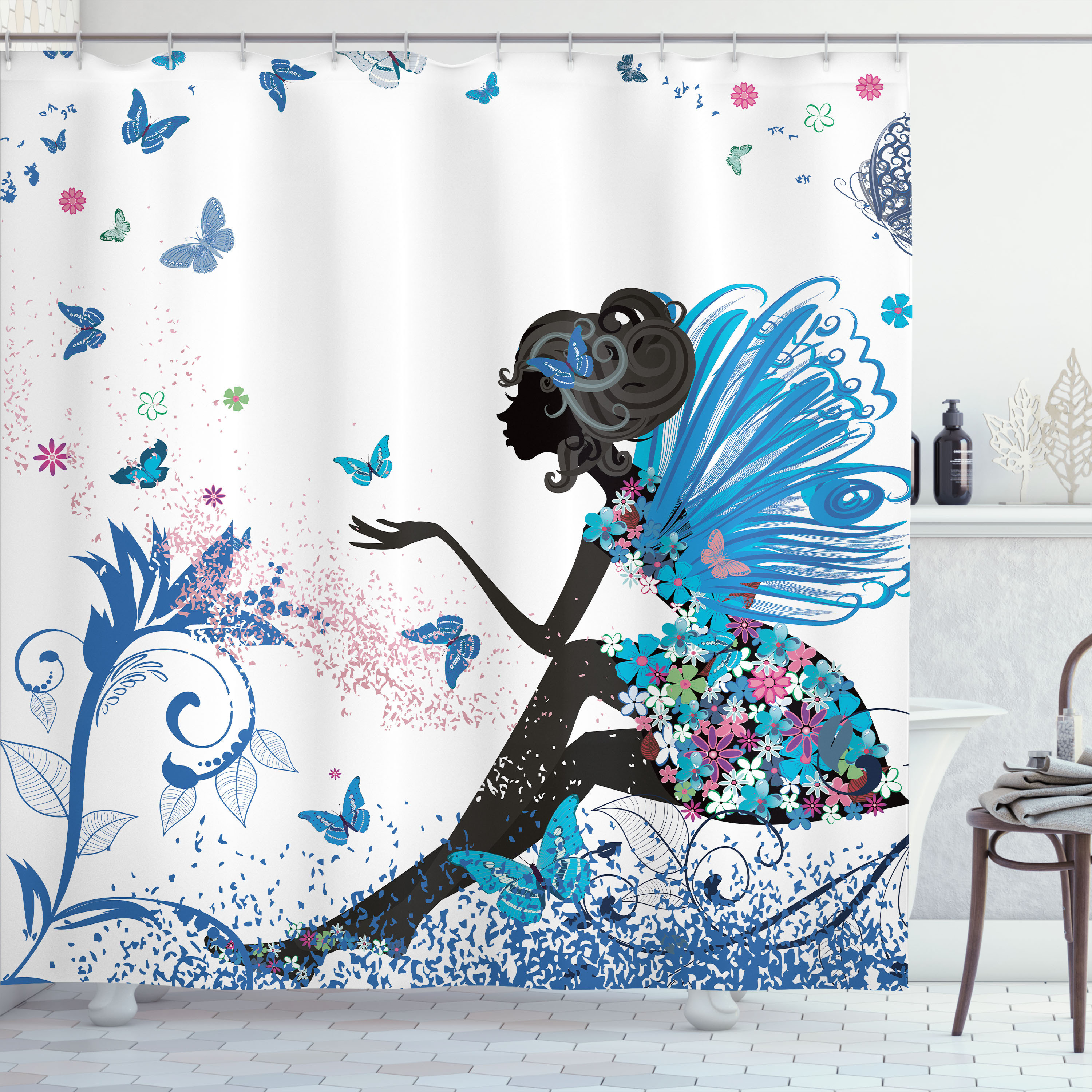 East Urban Home Fantasy Shower Curtain Spring Wings Floral Print | Wayfair