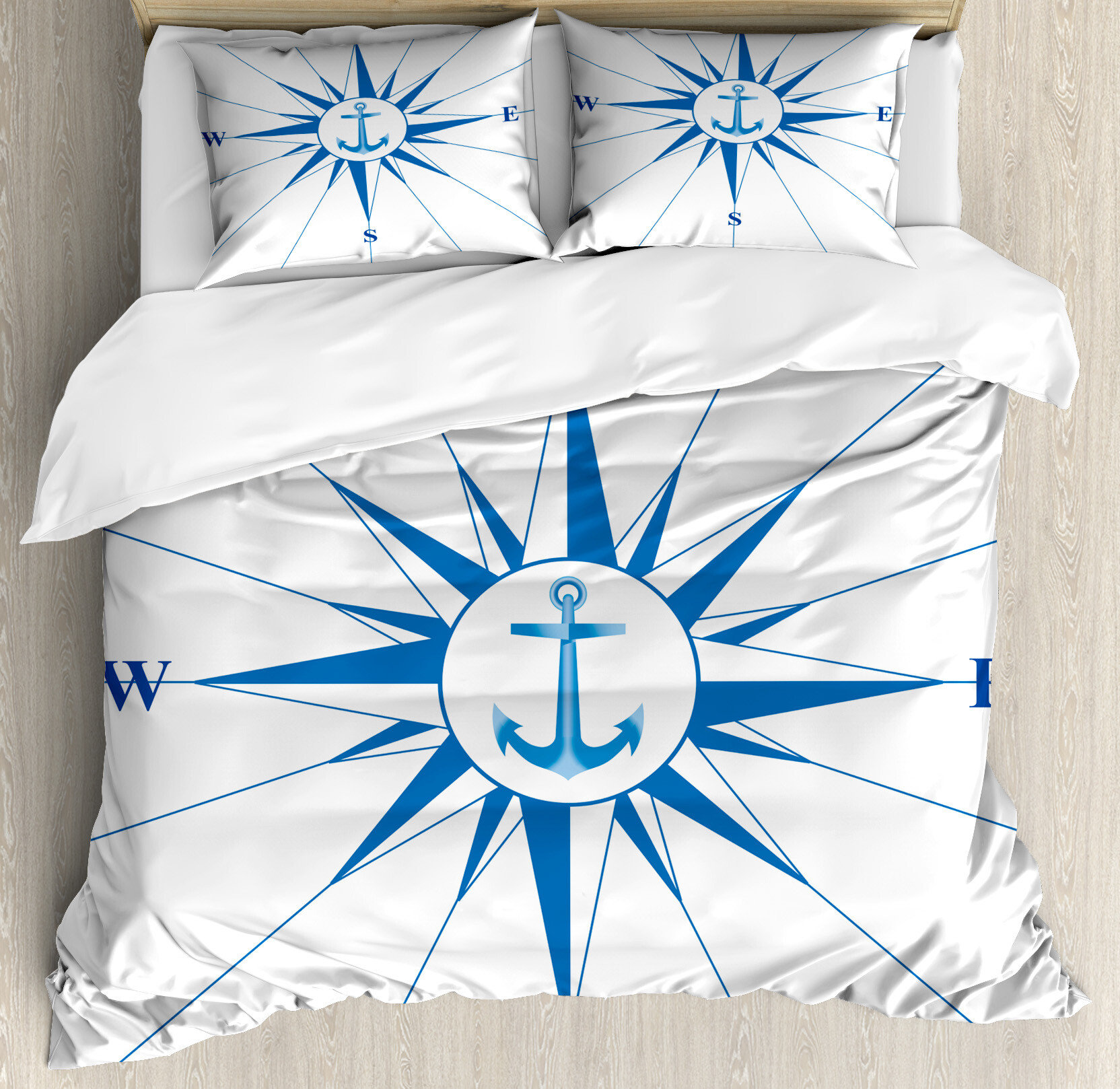 Ambesonne Compass Duvet Cover Set, Blue Windrose Anchor, Calking, Royal ...