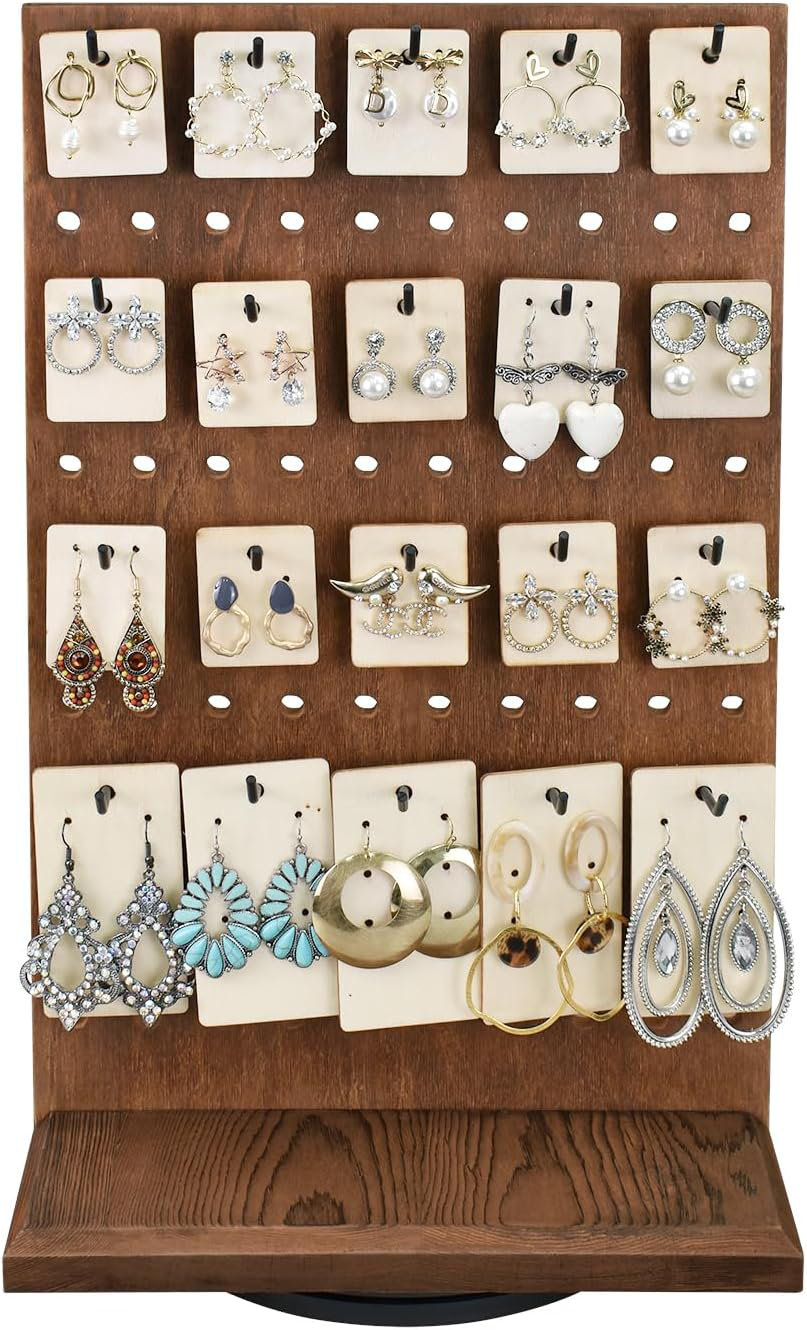 17 Stories Wooden Rotating Two-Sided Pegboard Jewelry Display Stand ...