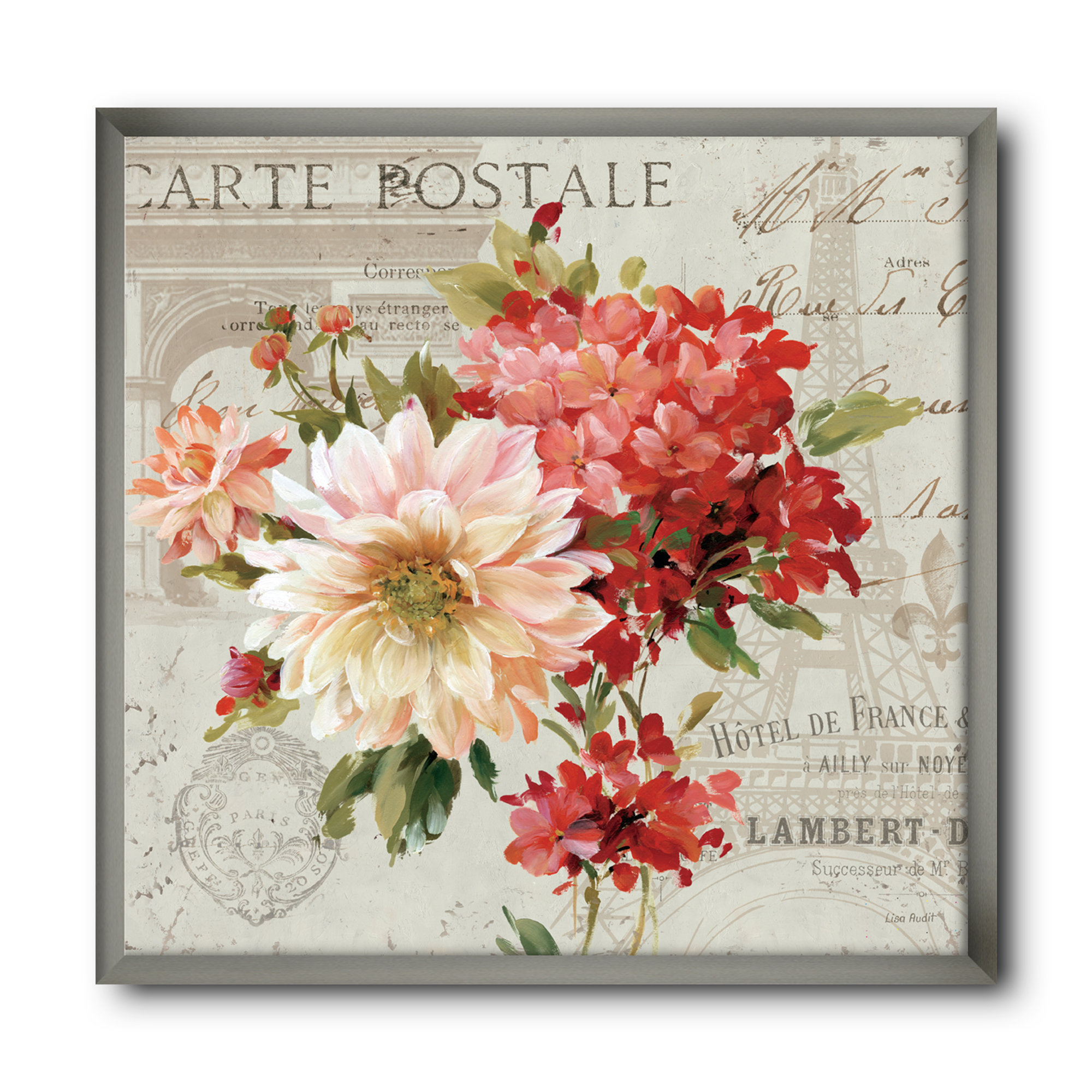 East Urban Home 'Red Painted Flowers on Vintage Postcard I' - Picture ...