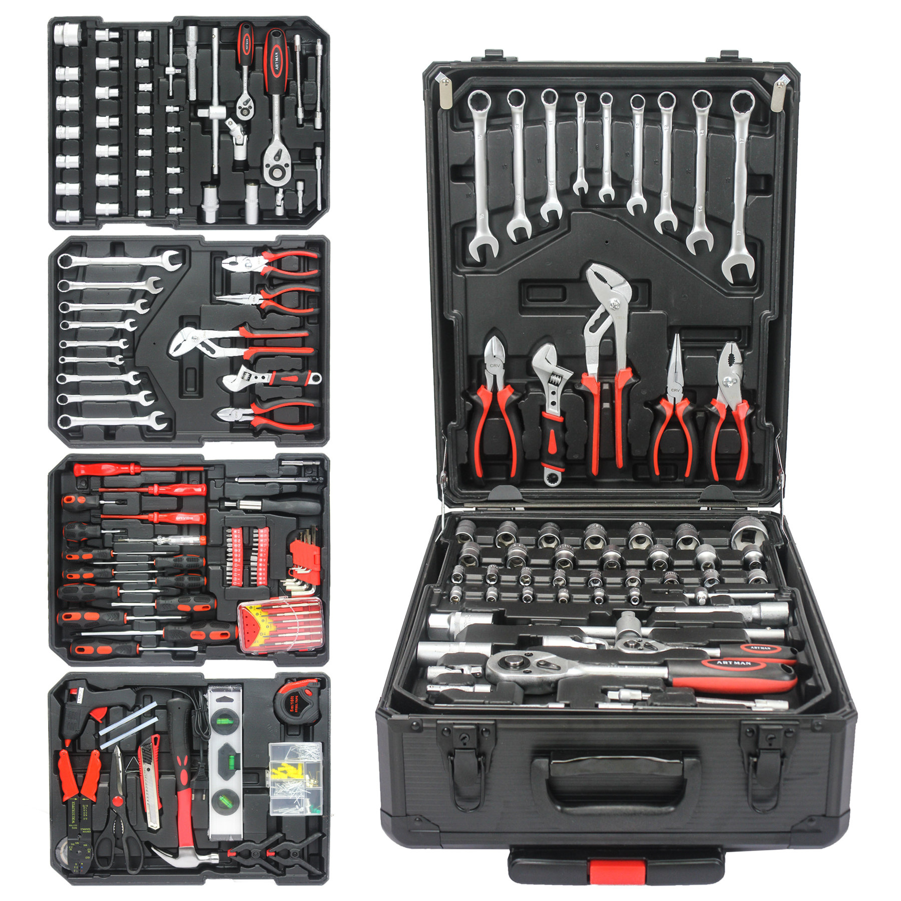 17 Stories 899pcs Home Repair Tool Set Kit, Toolbox Storage Case with 4 ...