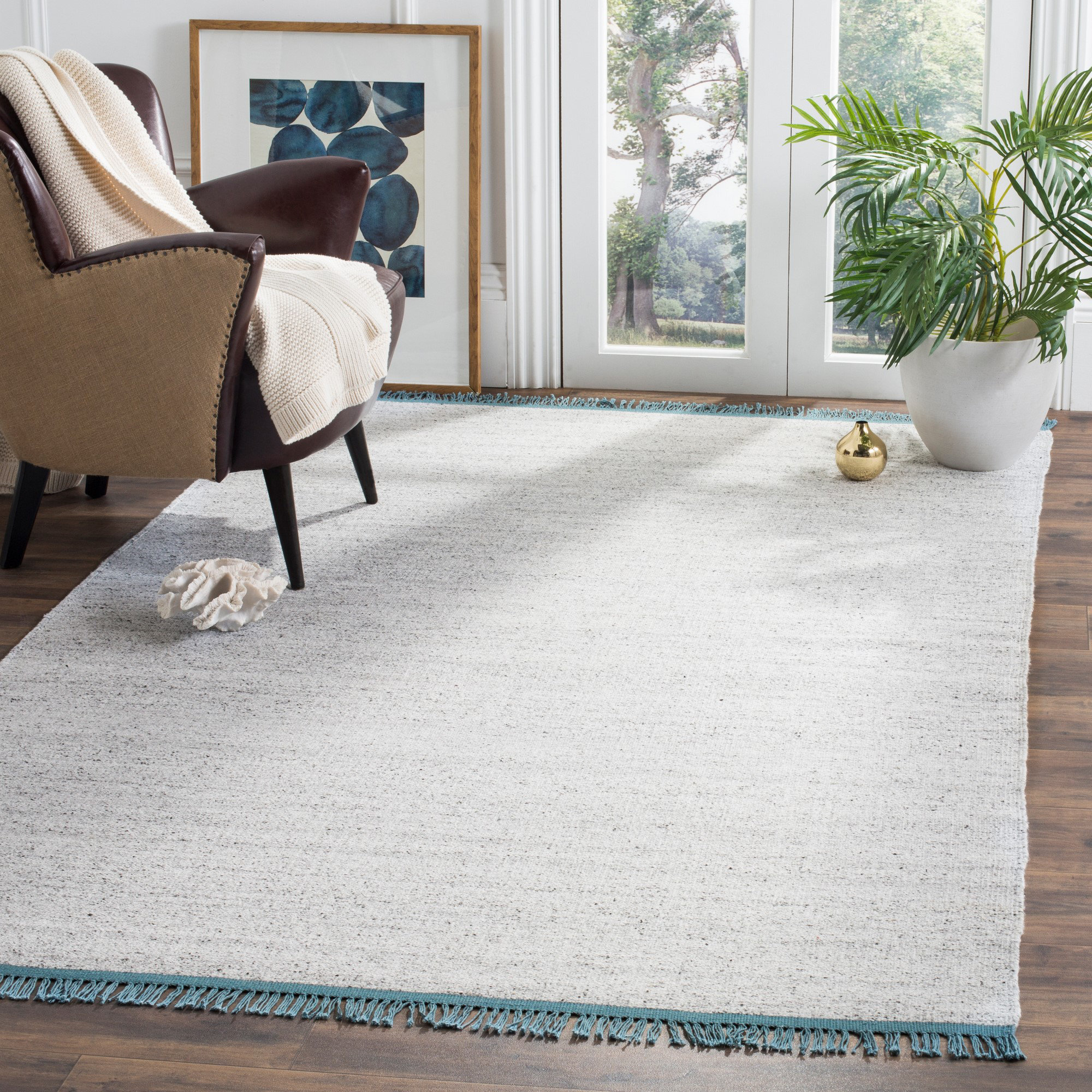 Highland Dunes Grice Hand Woven Viscose/Cotton Solid Color Rug in Gray ...