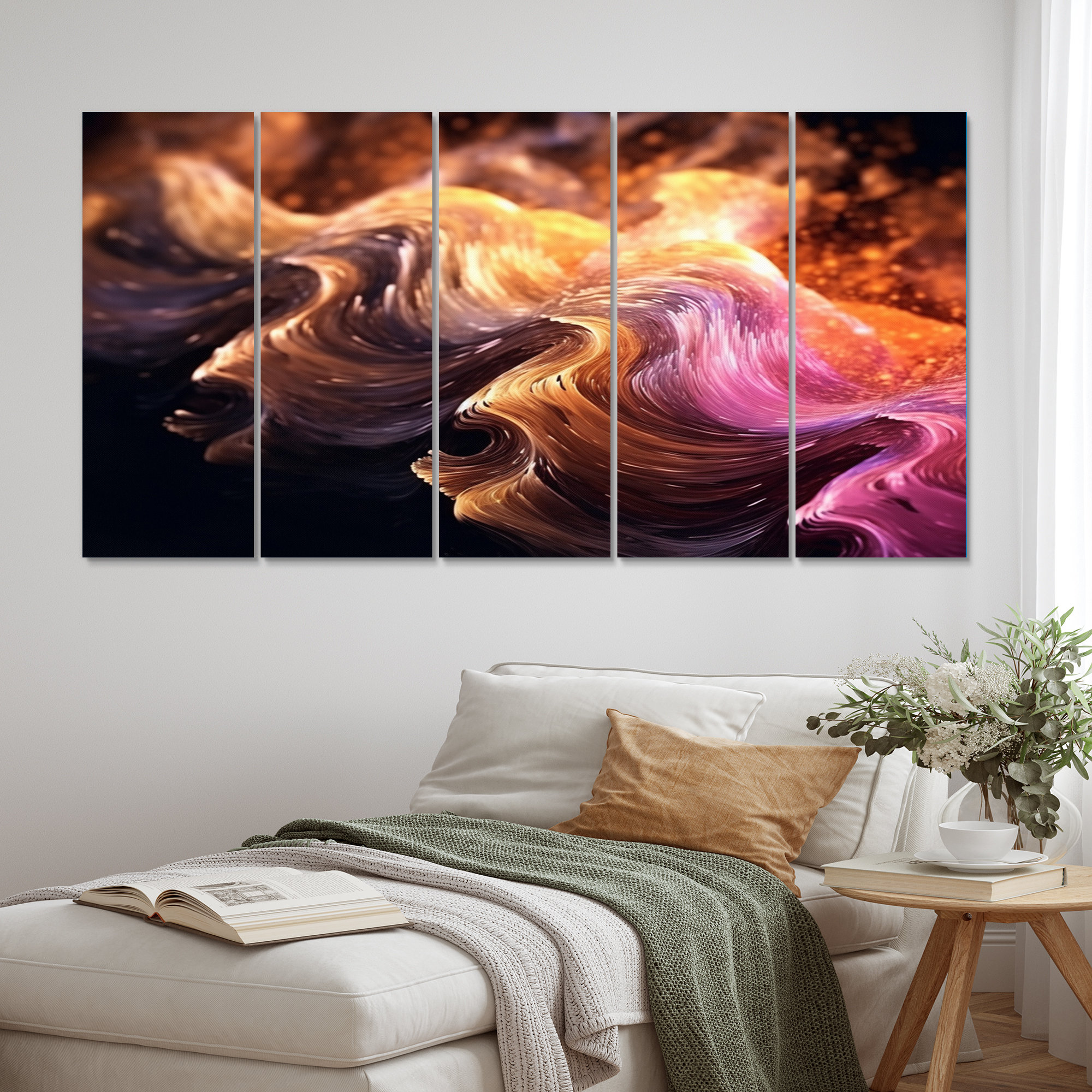 Wrought Studio™ Orange Pink Ethereal Surges On Metal 5 Pieces Print ...
