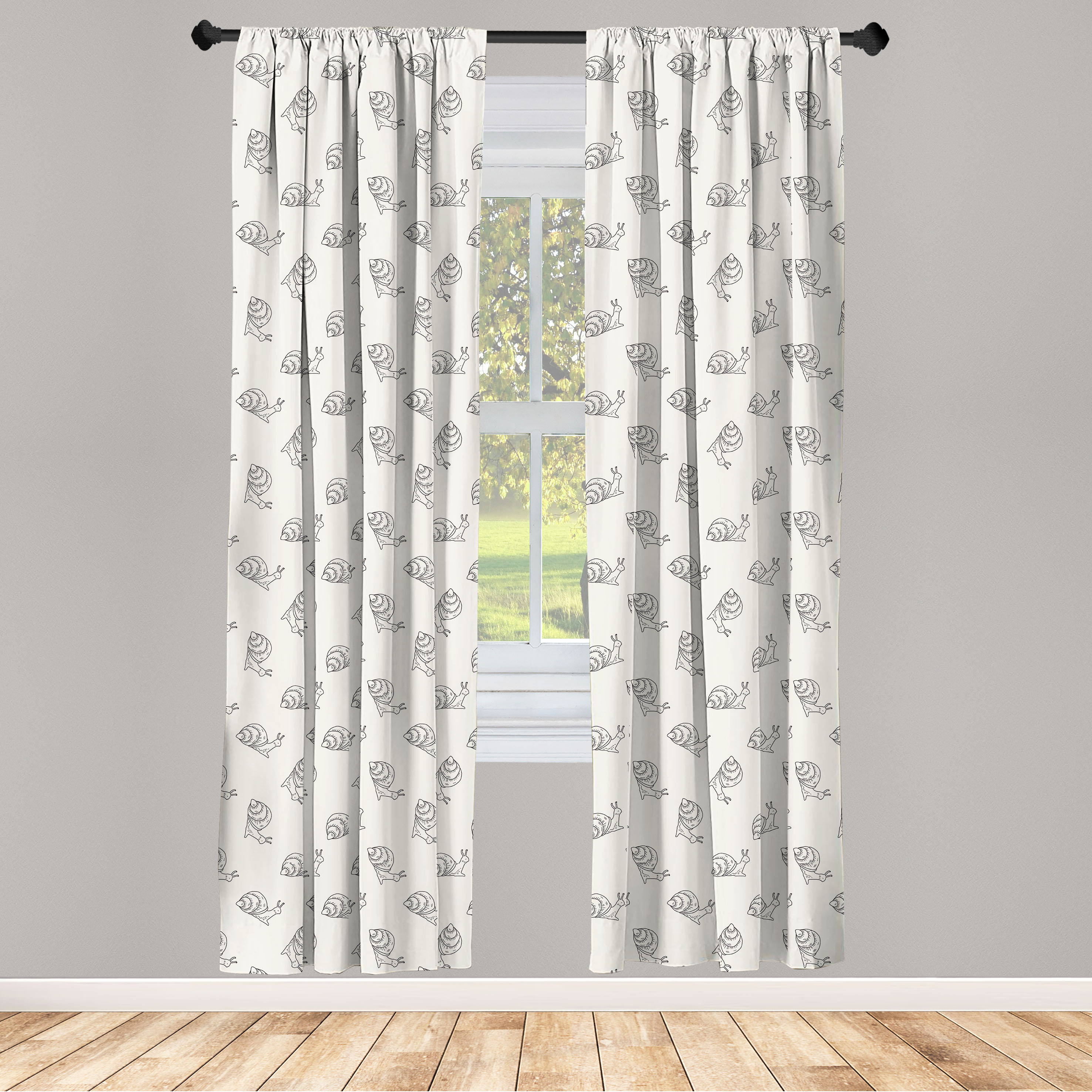 Dakota Fields Minimalist 4-Panel Curtains, Repeating Sketchy Look, Eggshell and Charcoal Grey ...