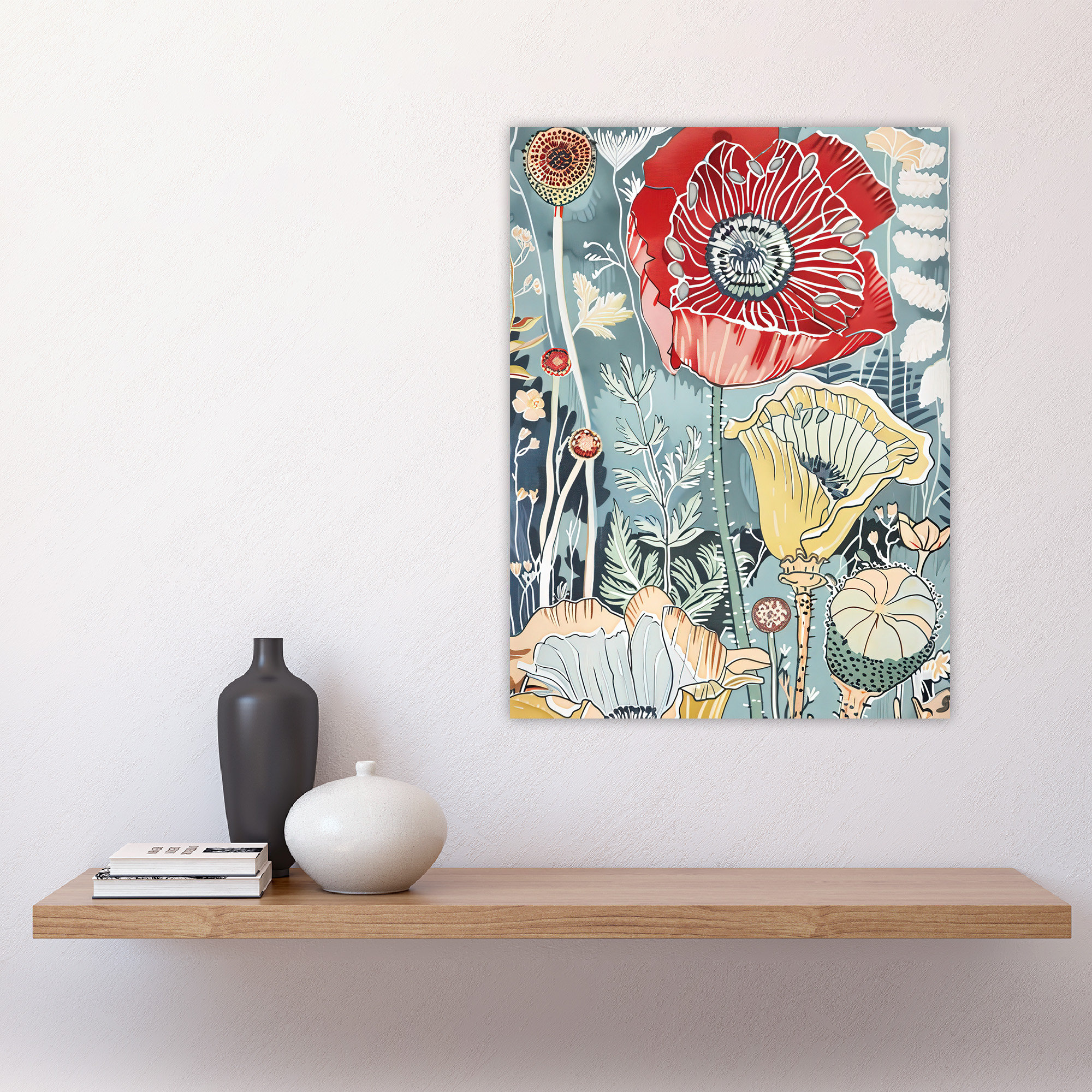 ClassicLiving Stylised Poppy Flowers Pastel Colour Design Wall Art ...