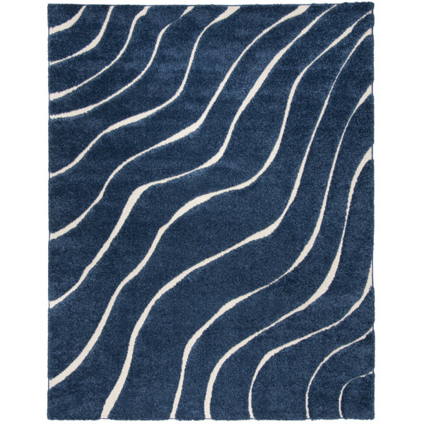 Wade Logan® Ashal Performance Dark Blue / Cream Rug & Reviews | Wayfair