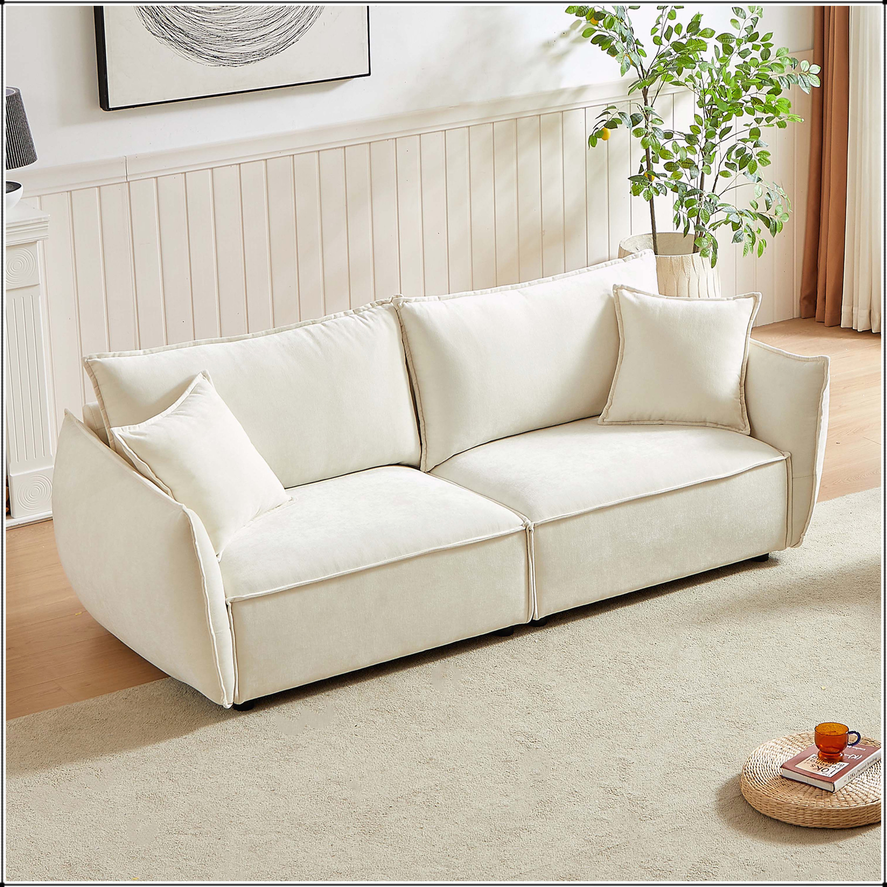 Ebern Designs Modern Chenille Sectional Sofa with Extra Pillows, Thick ...