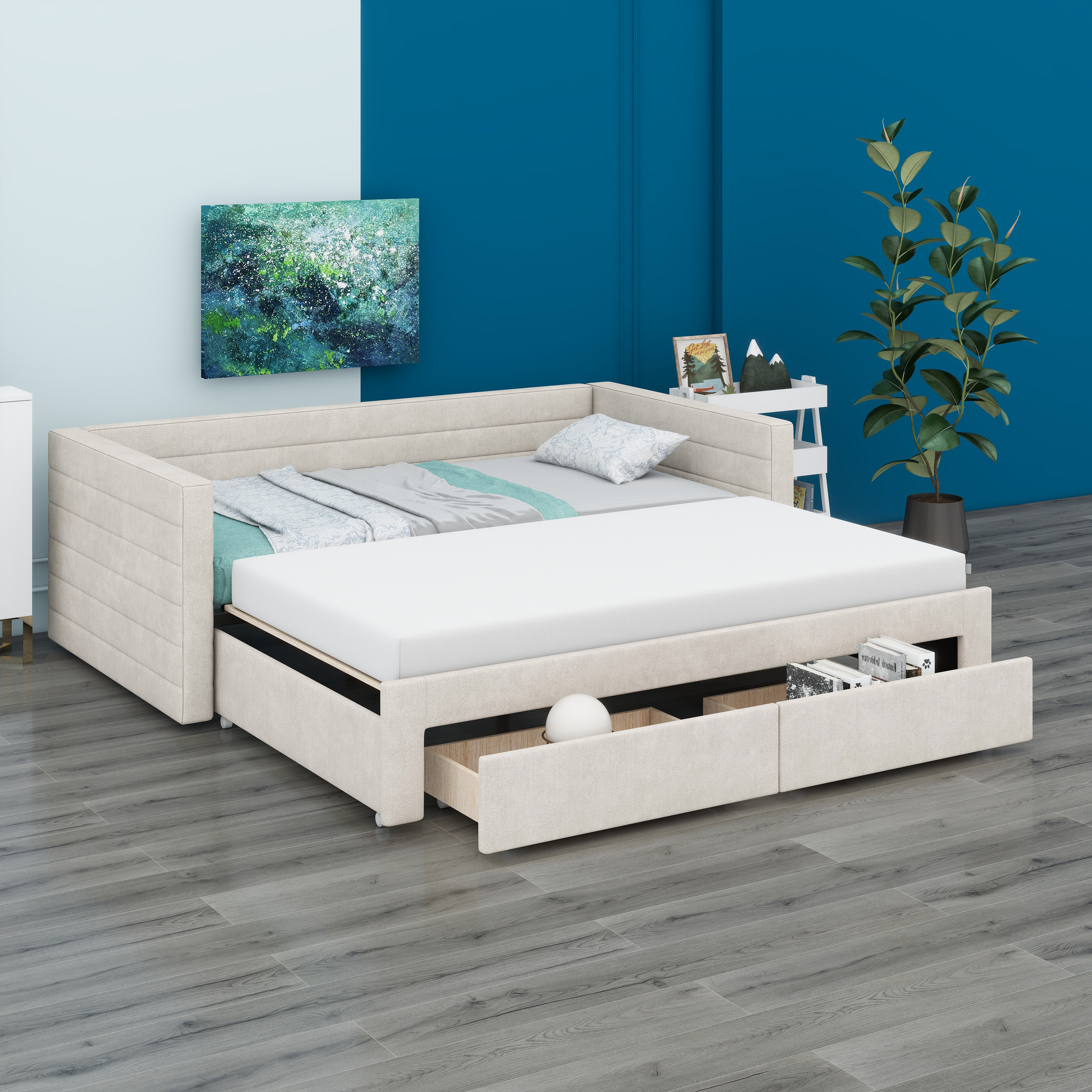 Latitude Run® Upholstered Extendable Daybed Frame With Trundle | Wayfair