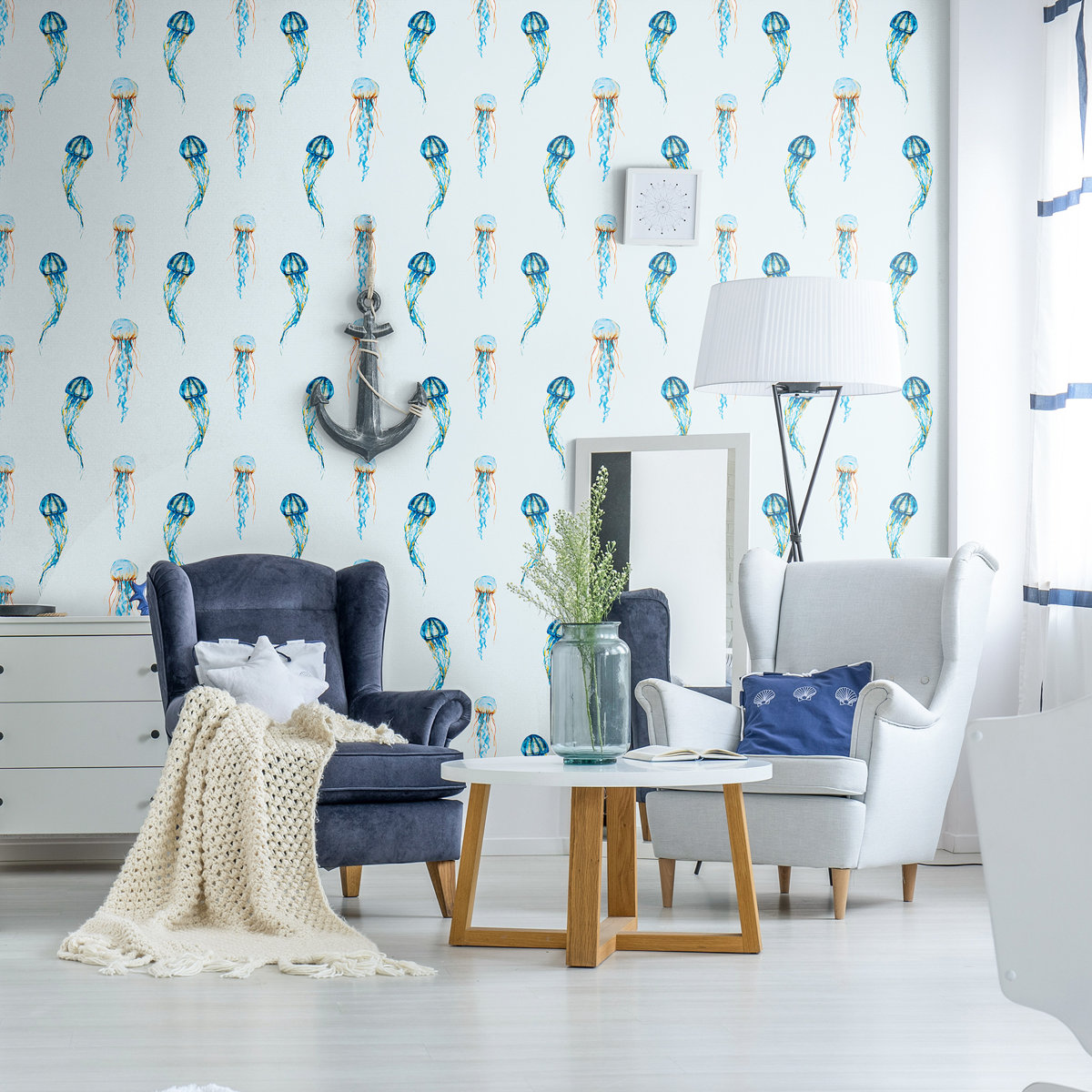 Breakwater Bay Dex Nautical Removable Peel and Stick Wallpaper Panel ...