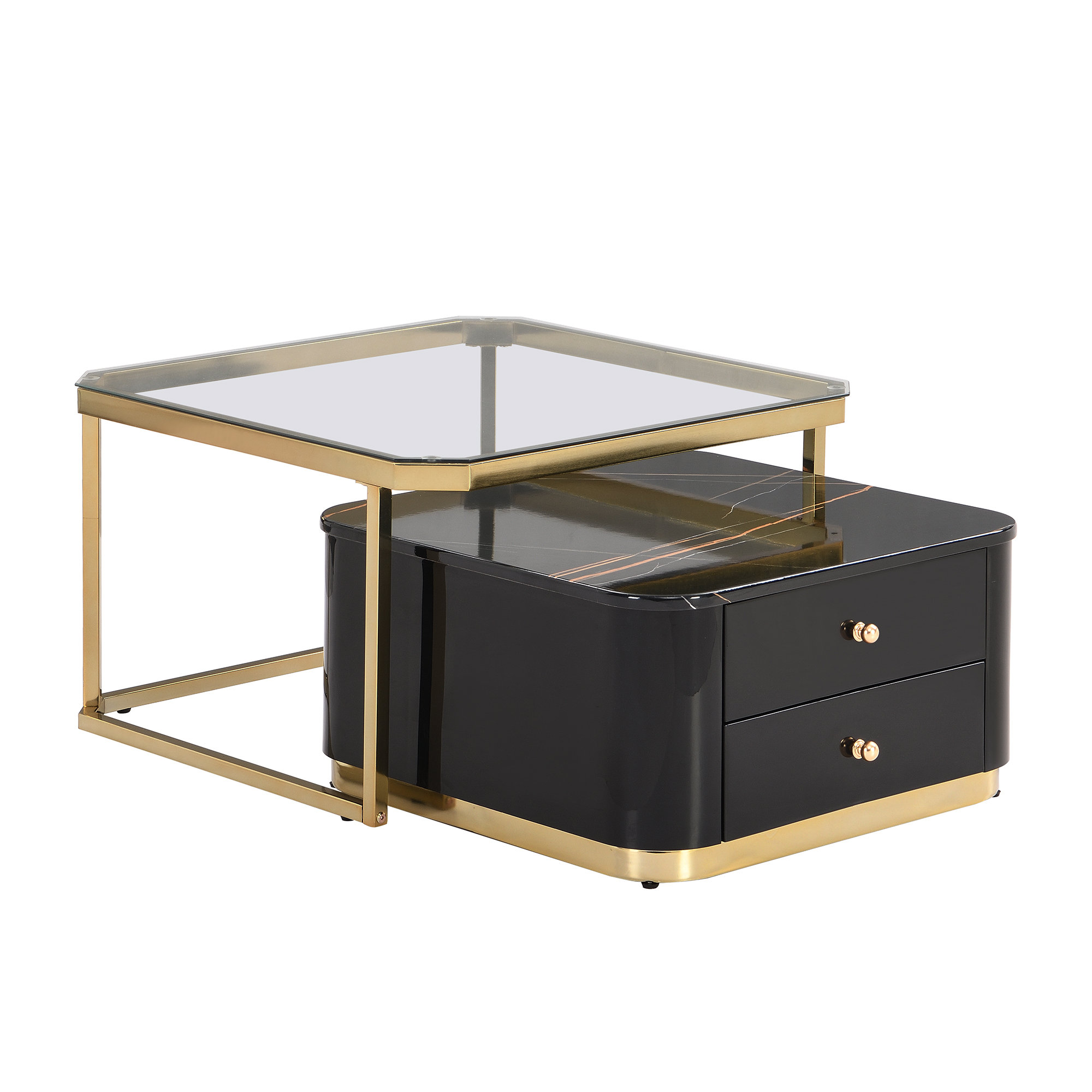 Evoliq Modern 2 Pieces Black Square Nesting Coffee Table With Drawers ...