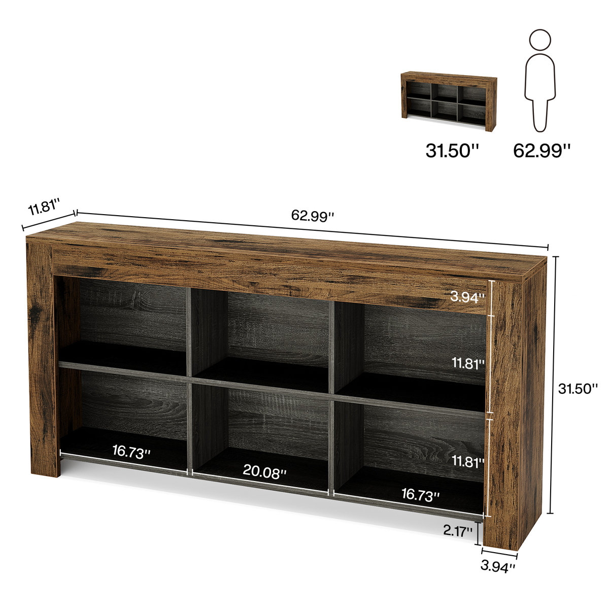 Millwood Pines Horizontal Bookcase With 6 Cubes Storage Organizer ...