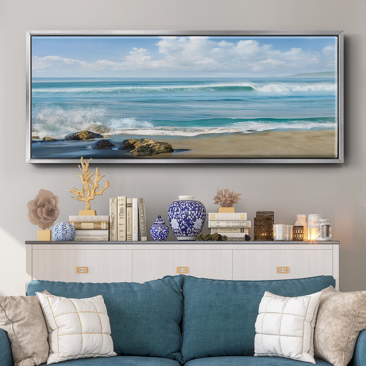 Red Barrel Studio® Sweeping Blue- Framed Canvas | Wayfair
