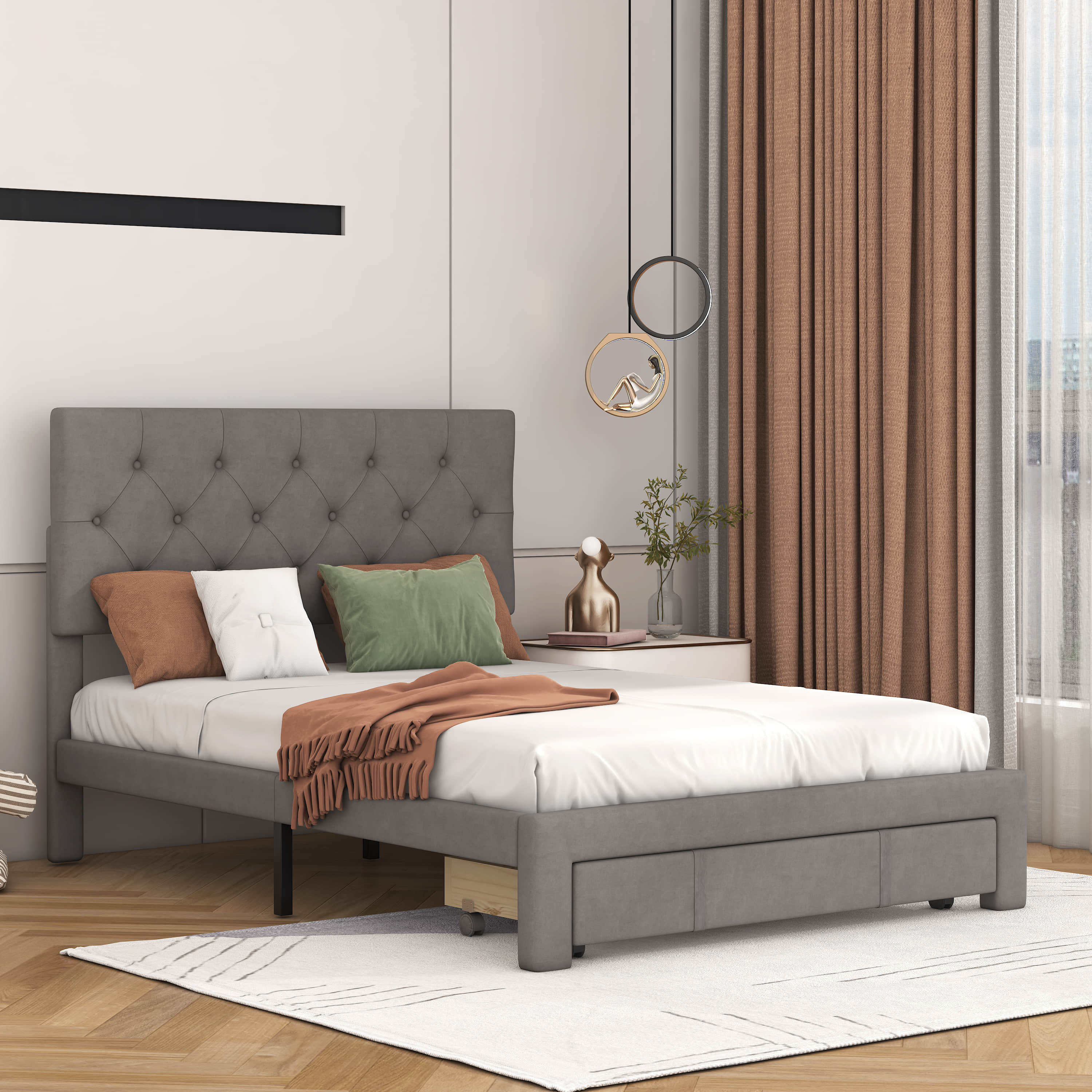 Red Barrel Studio Queen Size Storage Bed Velvet Upholstered Platform ...