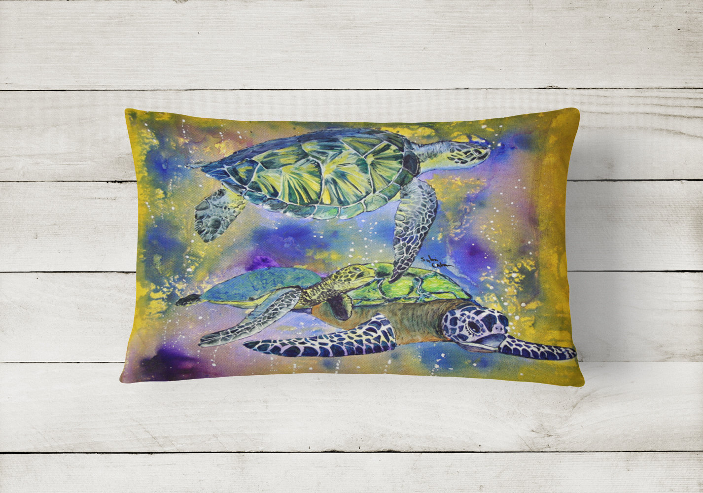 Caroline's Treasures Turtle Indoor/Outdoor Reversible Throw Pillow ...