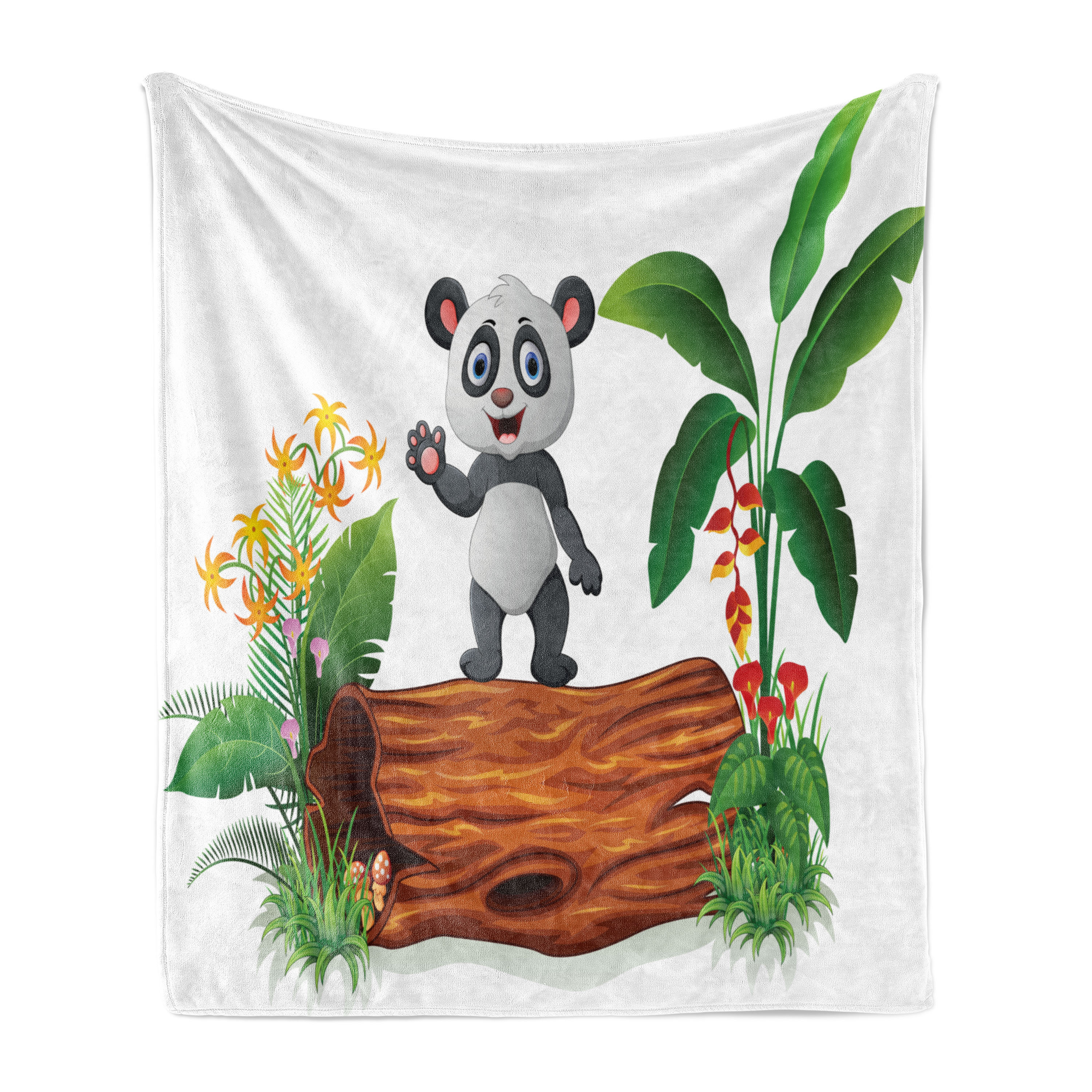 Ambesonne Animal Fleece Throw Blanket Panda Posing Green Brown | Wayfair