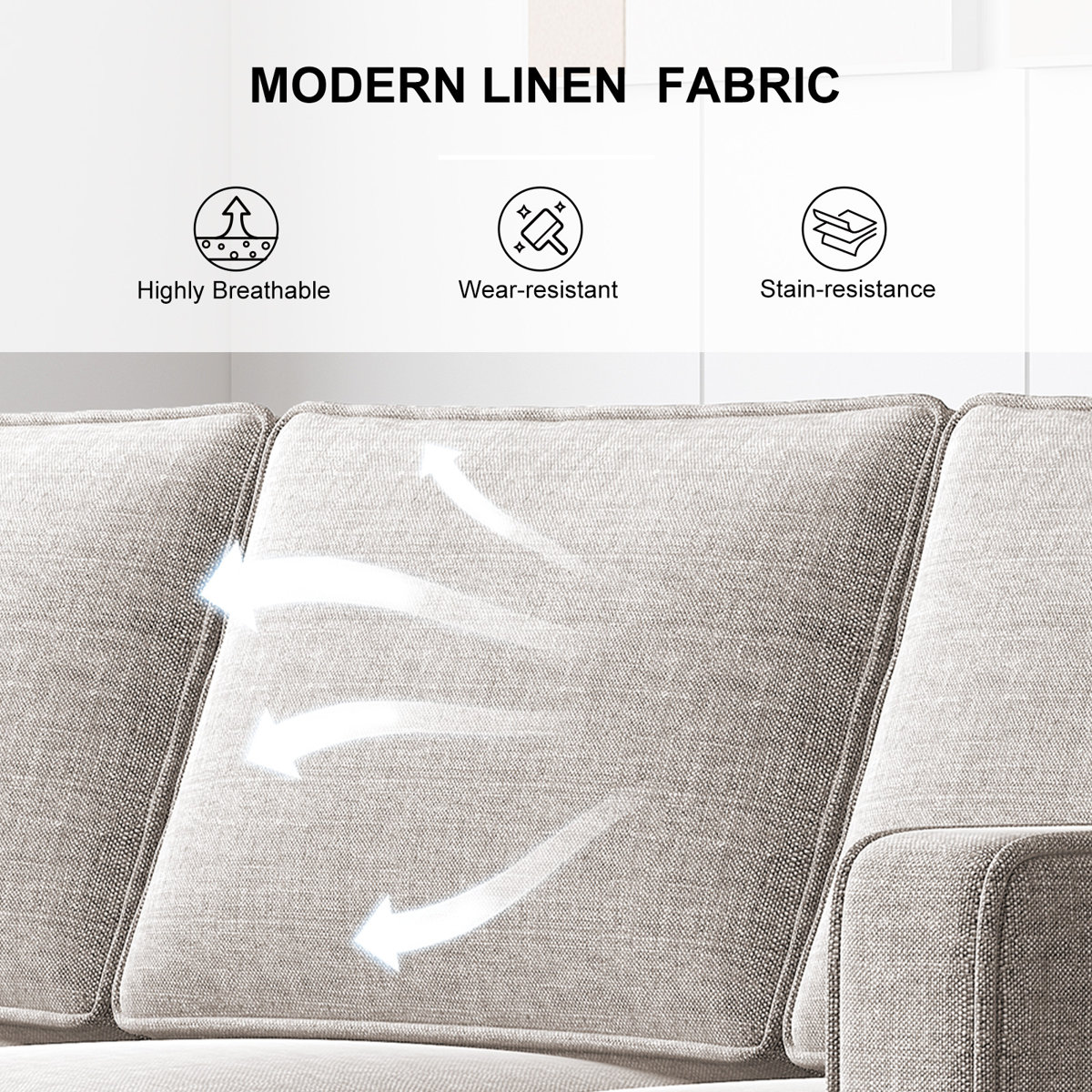 Ebern Designs 3 Pcs Living Room Furniture Set, Modern Linen Sofa Set ...