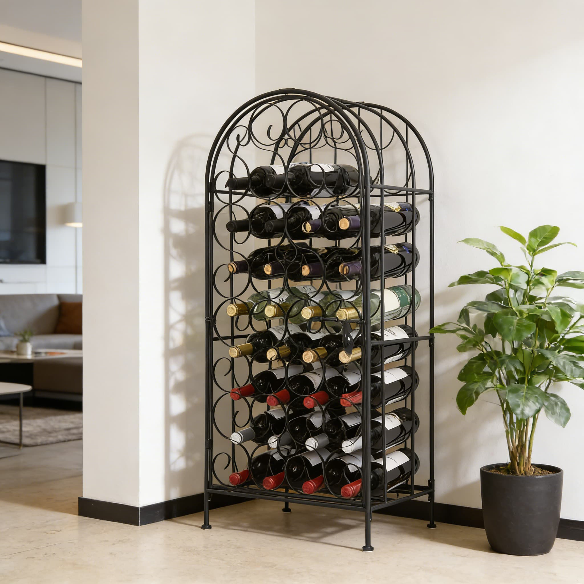 17 Stories Wrought Iron Wine Rack Cabinet With Locking Door - Holds 35 ...