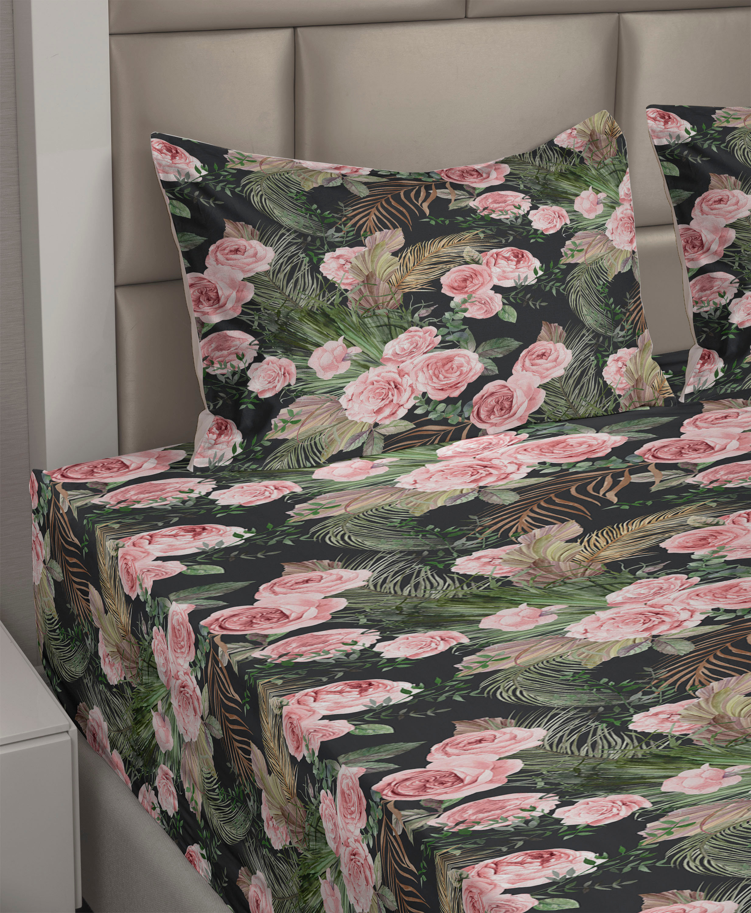 Ambesonne Rosetta Sheet Set Nostalgic Floral Print Boho Pale Pink Jade ...