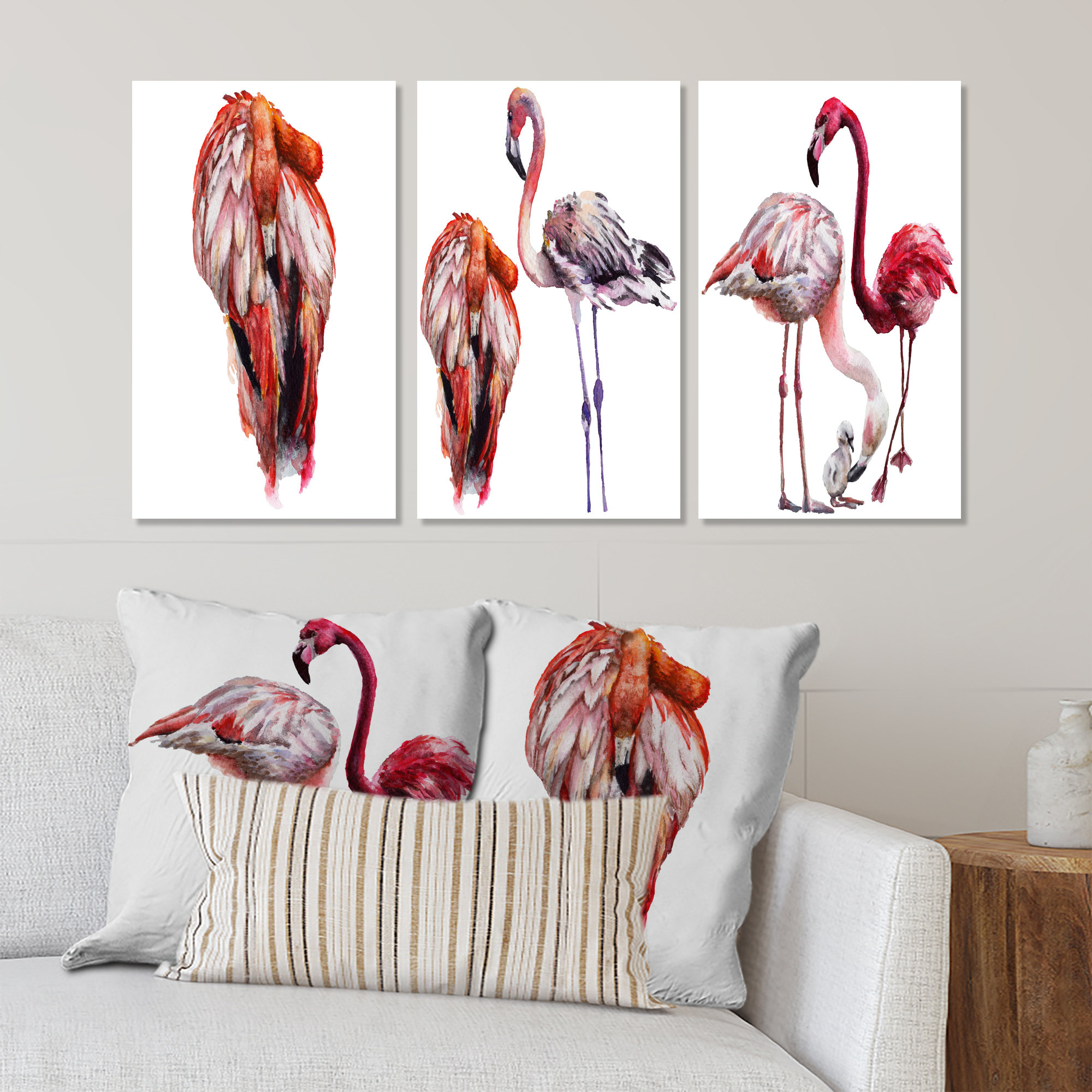 Design Art Sky Bird Flamingo In A Wildlife - Traditional Art Set Of 3 ...