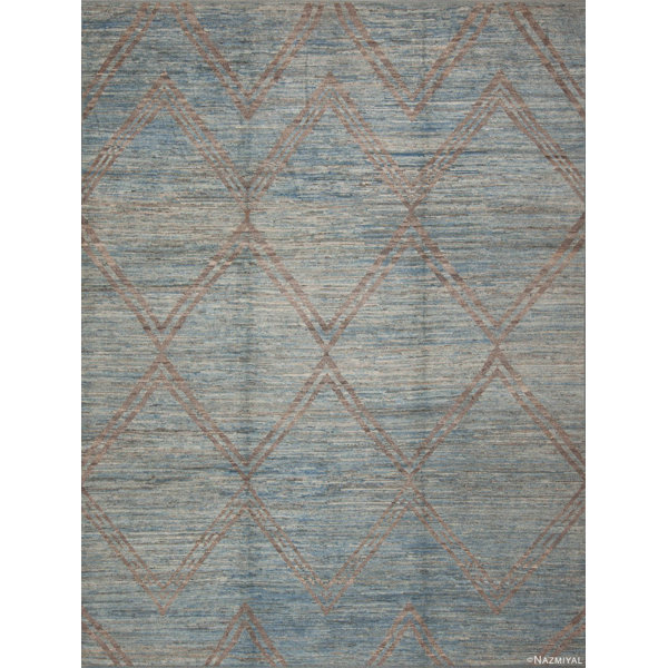 Nazmiyal Collection Light Blue Abrash And Brown Geometric Diamond ...