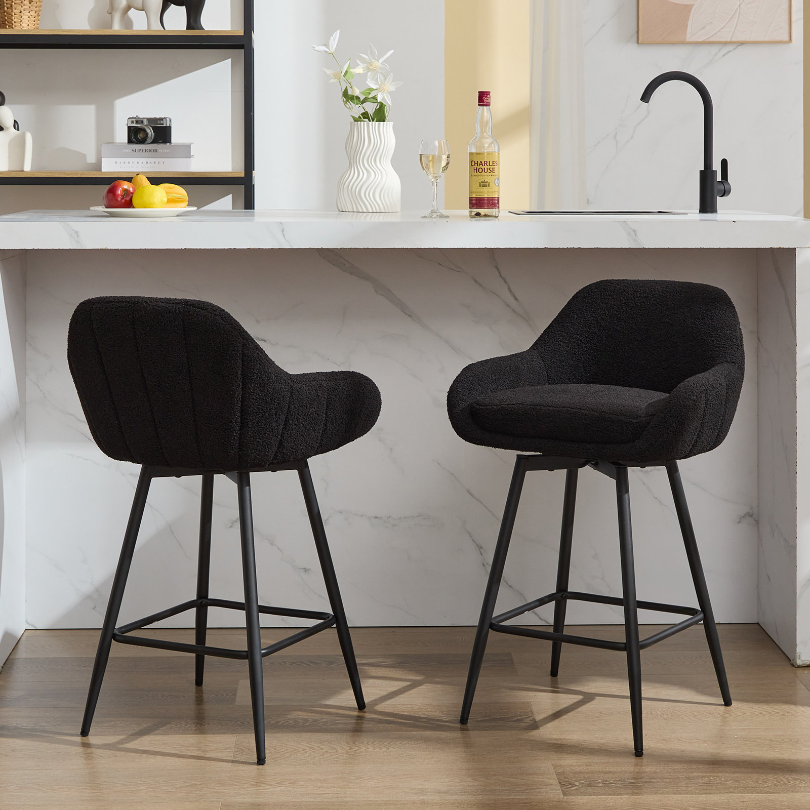 George Oliver Set of 2 Modern Swivel Bar Stools 26" Counter Height Bar ...