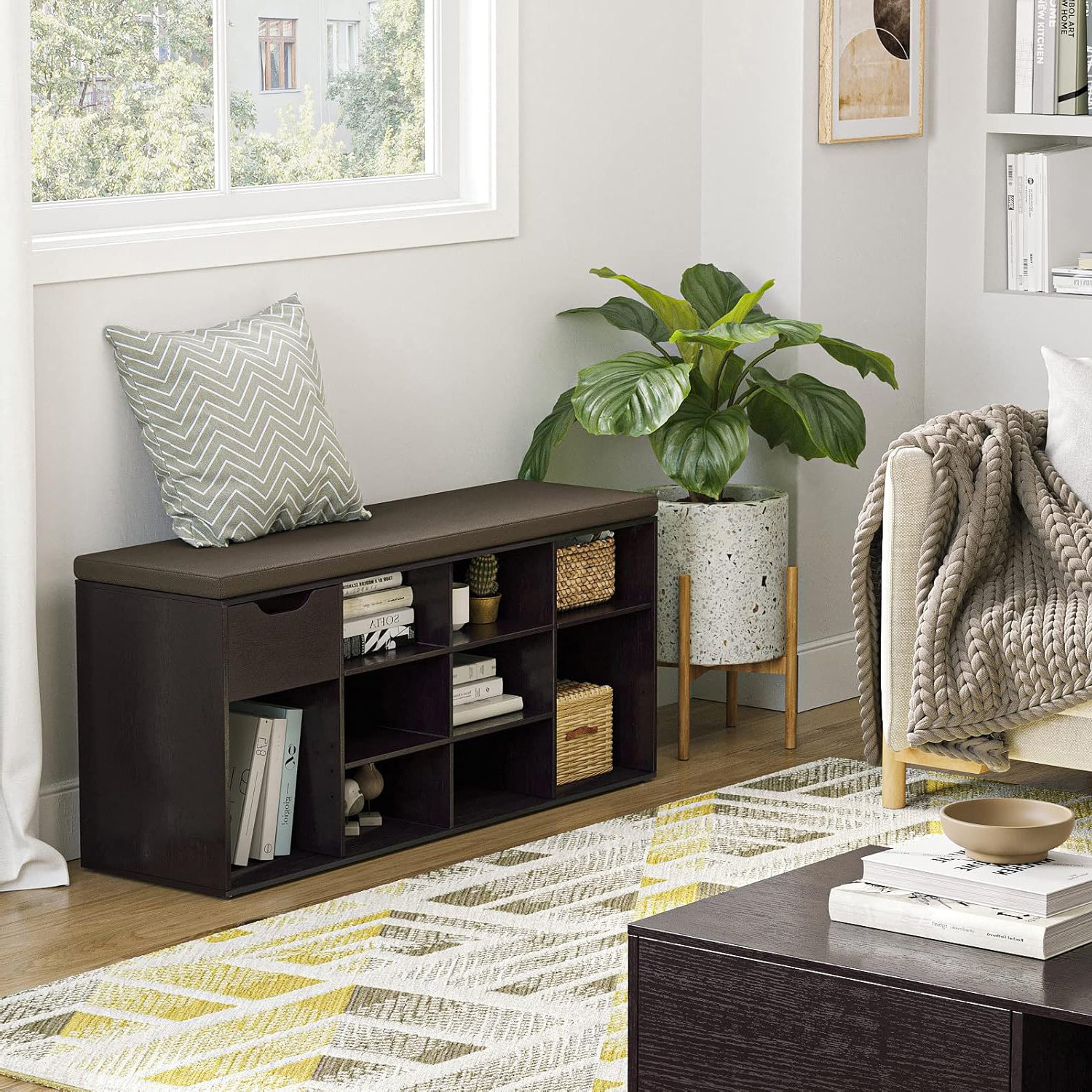 Latitude Run® Shoe Bench,Storage Bench with Drawer and 11 Cubbies ...