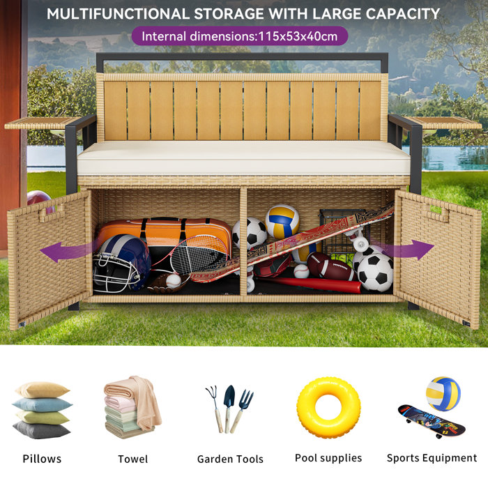 Edrosie Inc 70 Gallons Wicker Water Resistant Storage Bench with ...