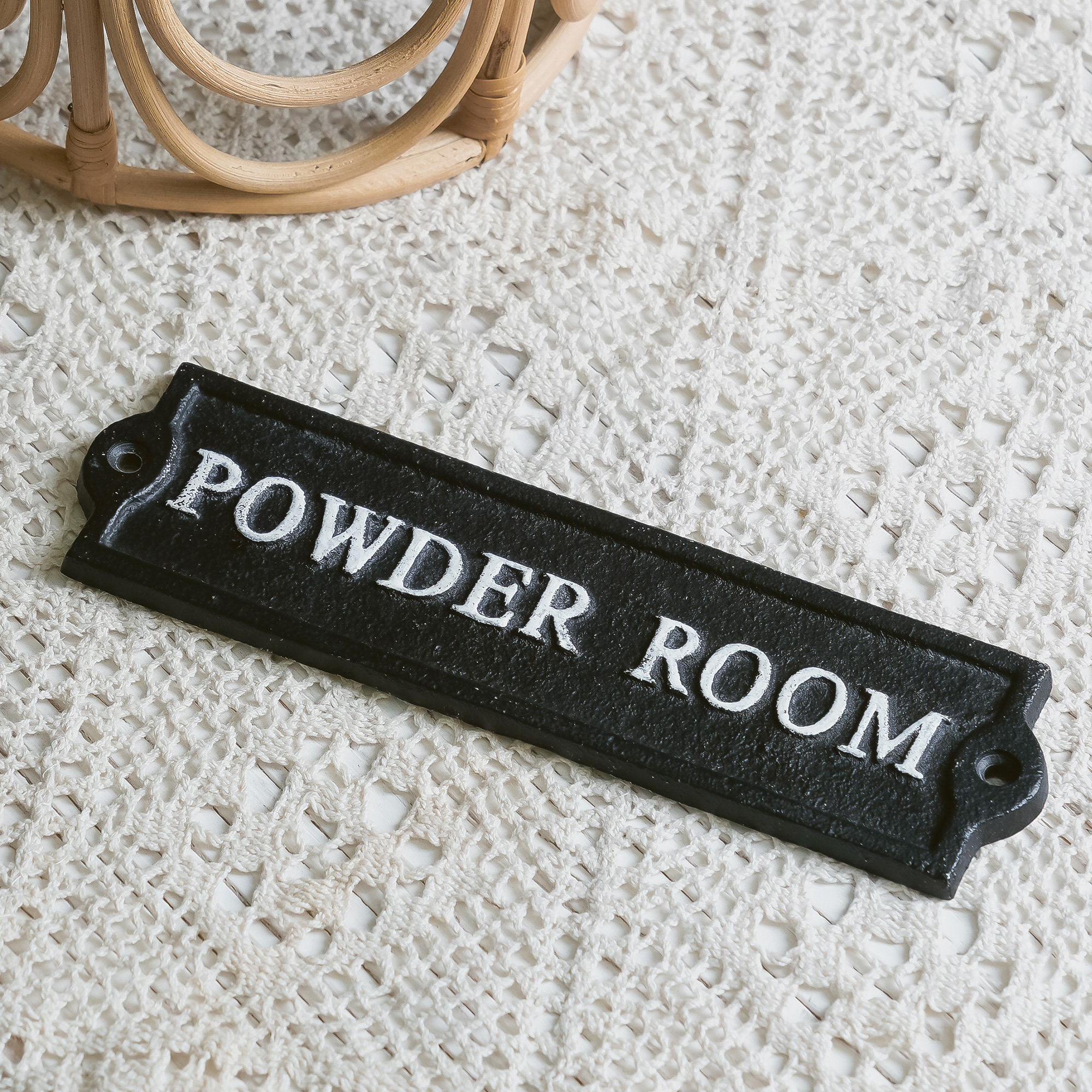 Trinx Cast Iron Powder Room Door Sign | Wayfair
