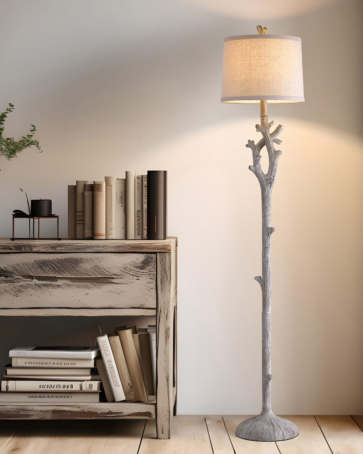 Millwood Pines Rustic Farmhouse Tree Trunk Floor Lamp for Bedroom ...