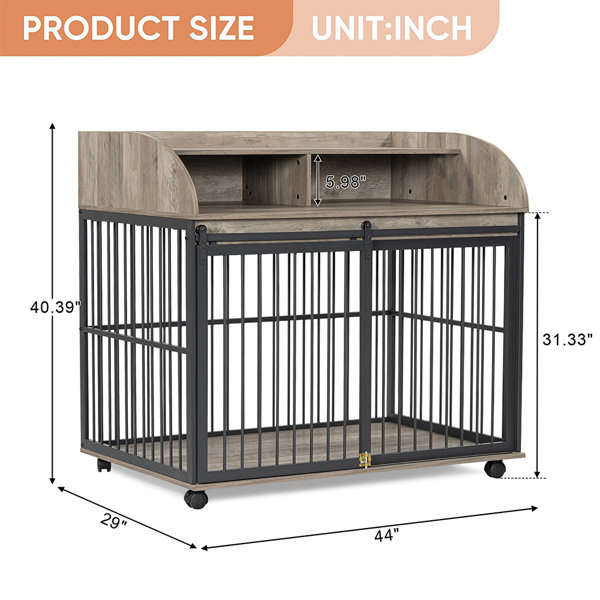 Tucker Murphy Pet™ 44"W Large Dog Crate Furniture With Lockable Wheels ...