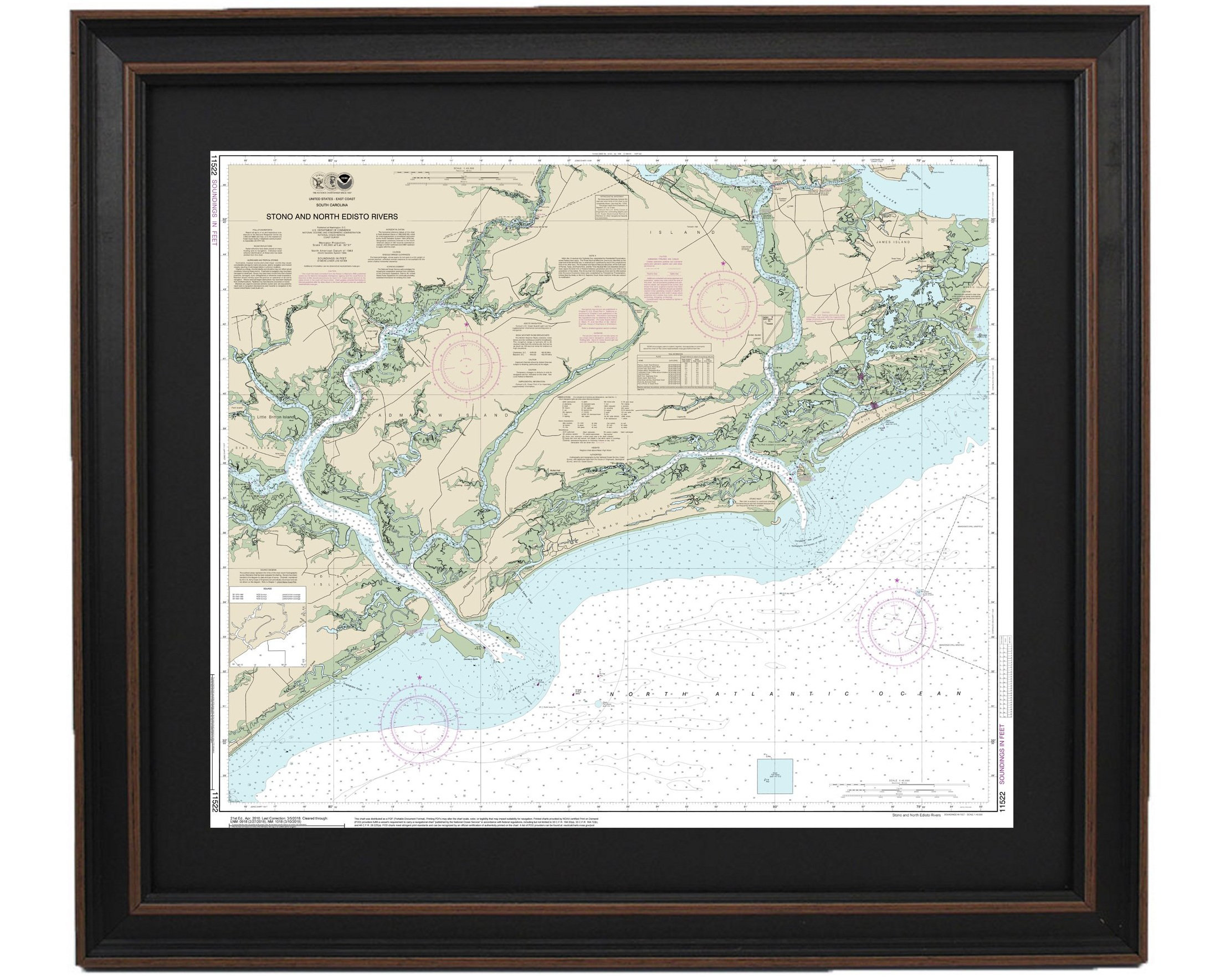 Longshore Tides Stono And North Edisto Rivers | Nautical Chart | Framed ...