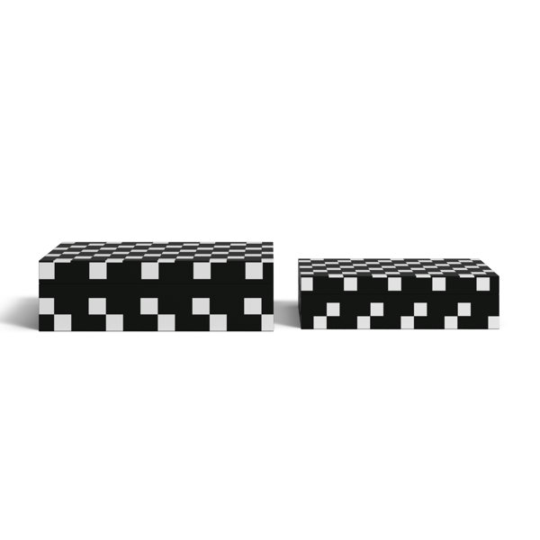 Set of 2 Black and White Storage Boxes - Diagonal Square Design ...