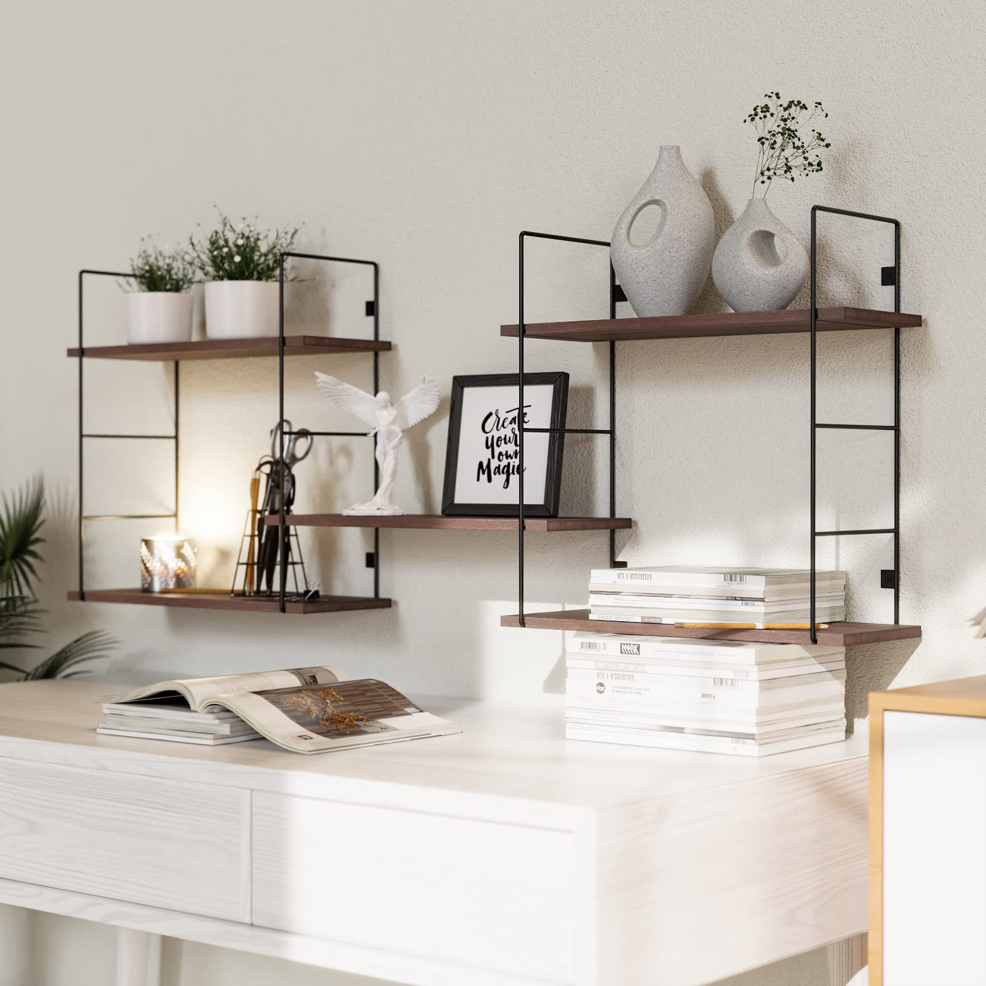 17 Stories Tablette flottante en bois de pin massif 5 pièces Yanairis ...