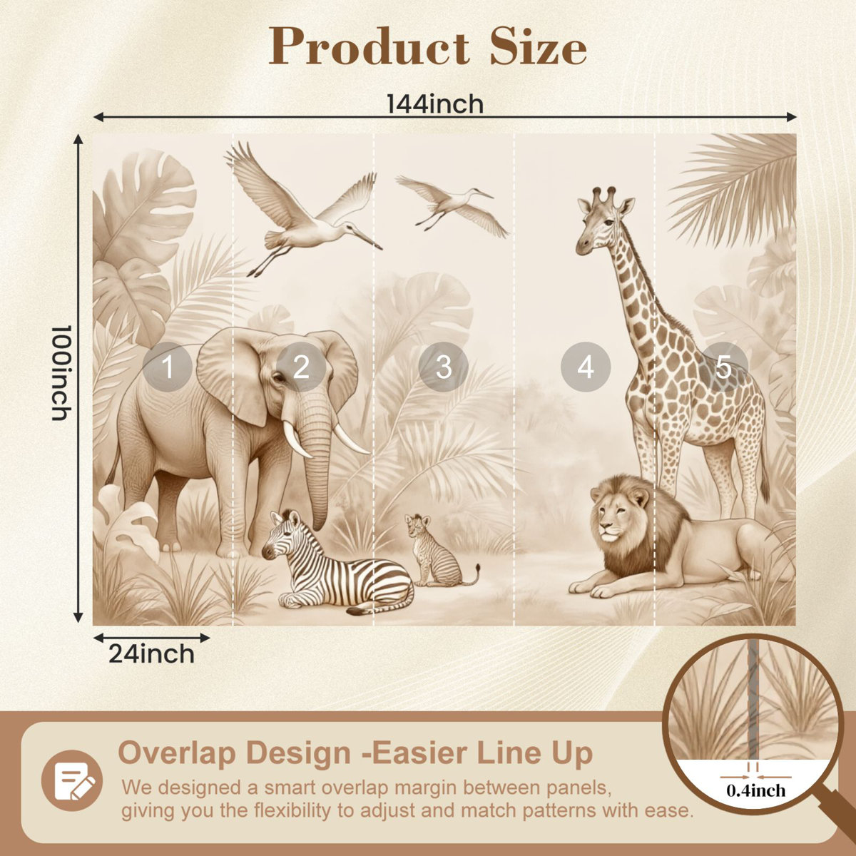 Red Barrel Studio® Peel and Stick Wallpaper Sepia Safari Elephants Lion ...
