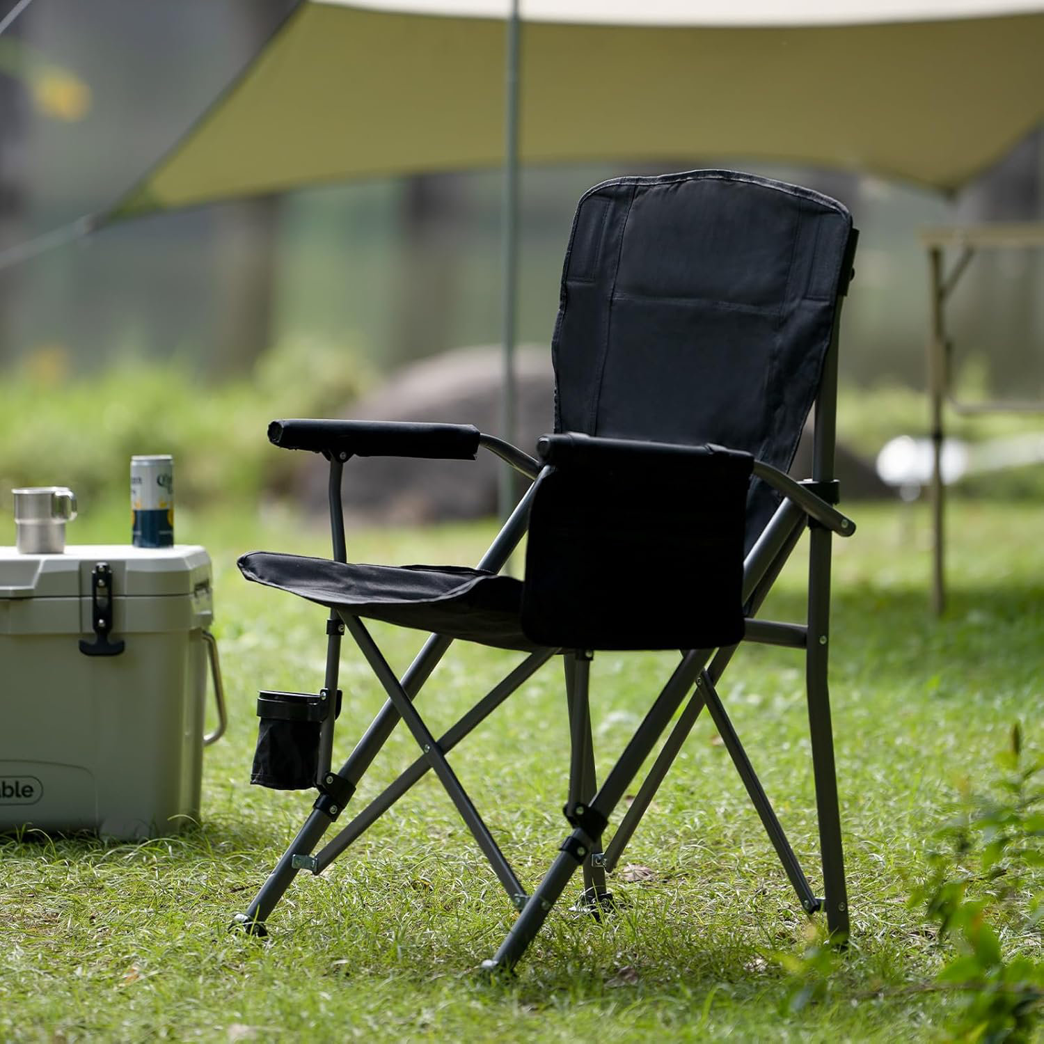 Hokku Designs Folding camping chair with heavy side pocket and cup ...
