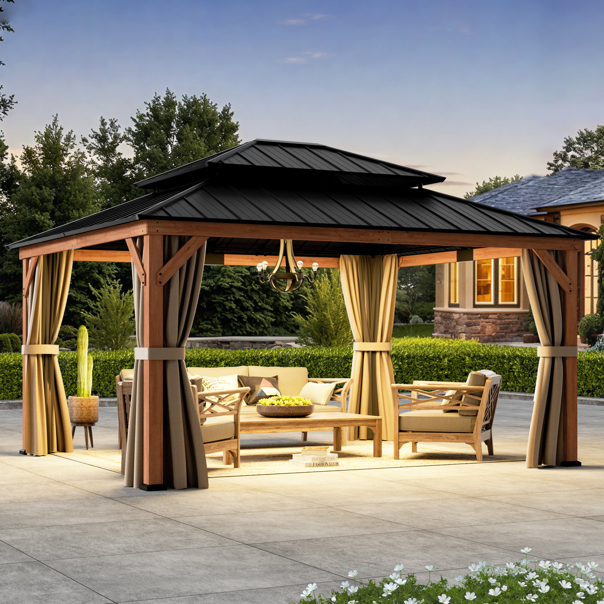 Quick Smith Midwood 13' X 15' Premium Cedar Wood Framed Hard Top Patio ...