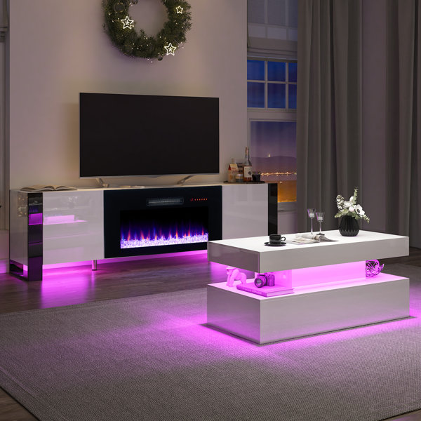 LUXOAK 3-piece Modern Living Room Table Sets, 70" Modern Led Tv Stand ...