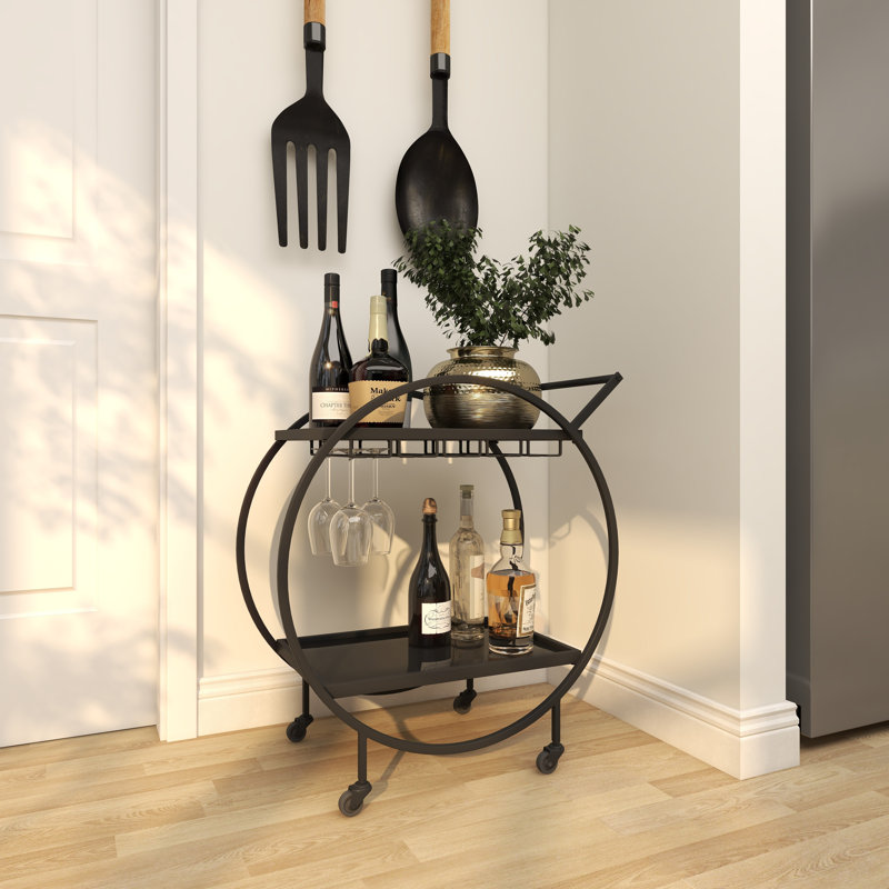 Willa Arlo™ Interiors Metal Rolling 2 Mirrored Shelves Bar Cart with ...