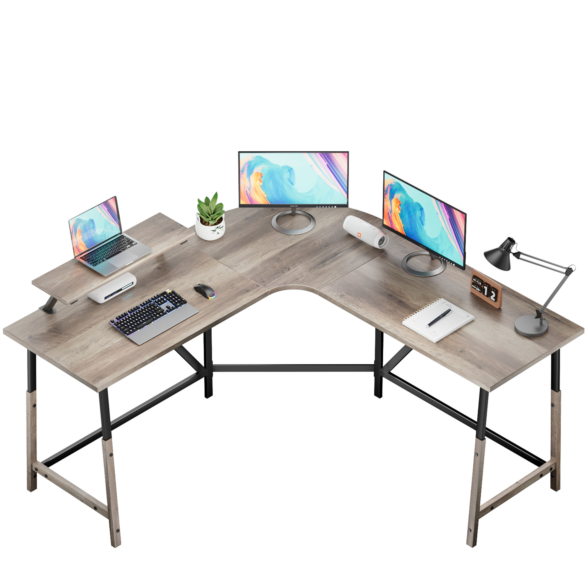 17 Stories 55 Inch L Shaped Gaming Desk With Monitor Stand | Wayfair